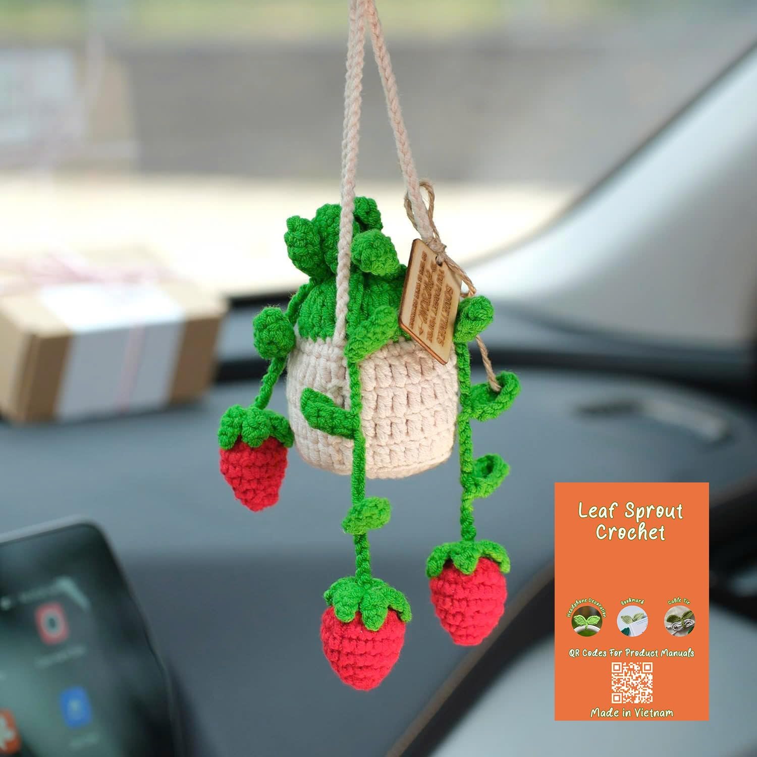 Amazon.com: PIDELIGHT, Handmade Strawberry Crochet Car Charm – Cute ...