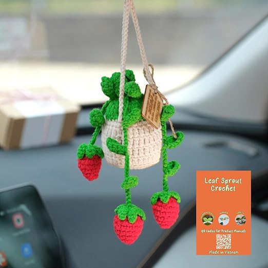 Amazon.com: PIDELIGHT, Handmade Strawberry Crochet Car Charm – Cute ...