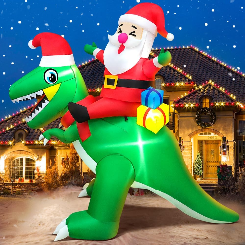 Amazon.com: 8FT * 8FT Christmas Inflatable Decorations Dinosaur with ...