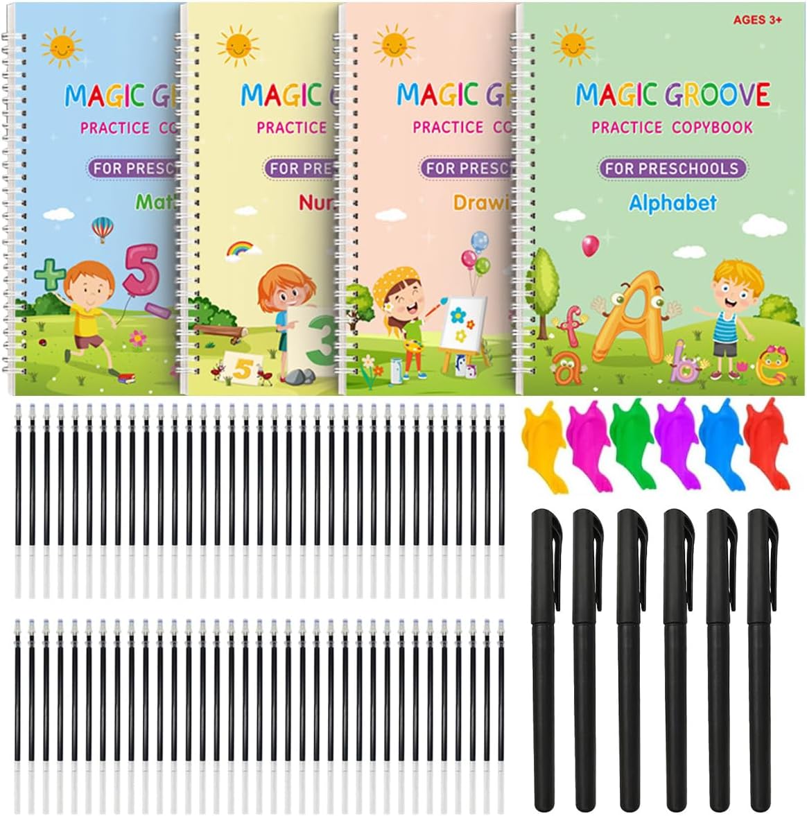 4 Packs Grooved Writing Book, Magic Practice Copybooks for Kids, 4PCS ...