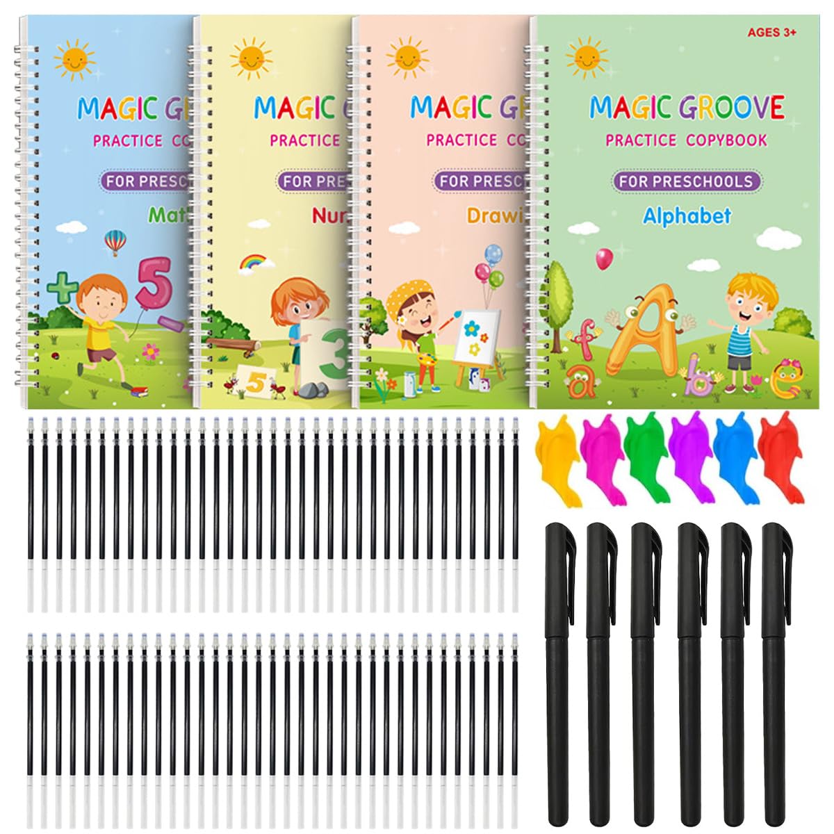 4 Packs Grooved Writing Book, Magic Practice Copybooks for Kids, 4PCS ...