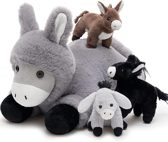 Amazon.com: Tezituor Donkey Stuffed Animal with 3 Babies, 18" Realistic ...