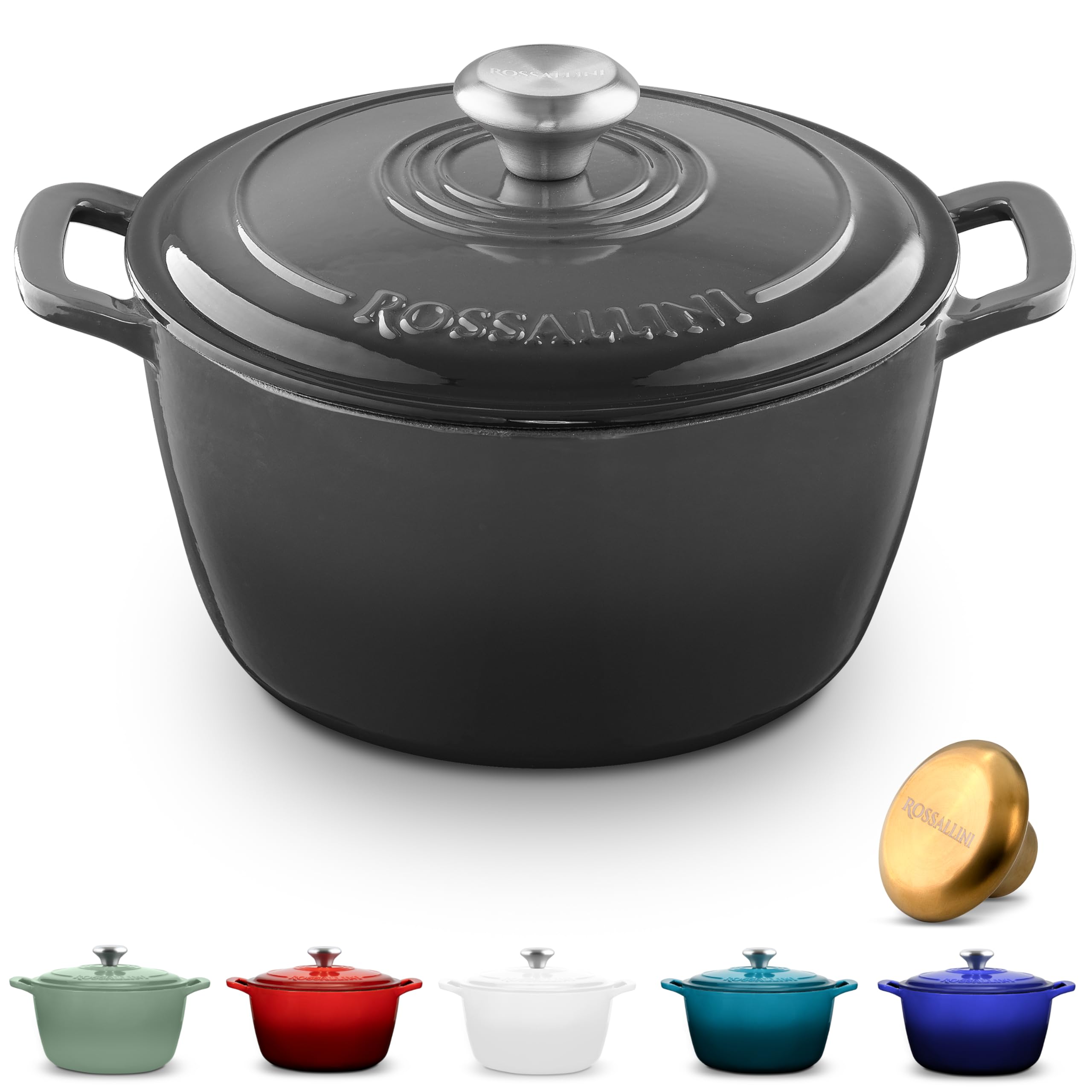 Amazon.com: ROSSALLINI Signature Enameled Cast Iron Dutch Oven, Non ...