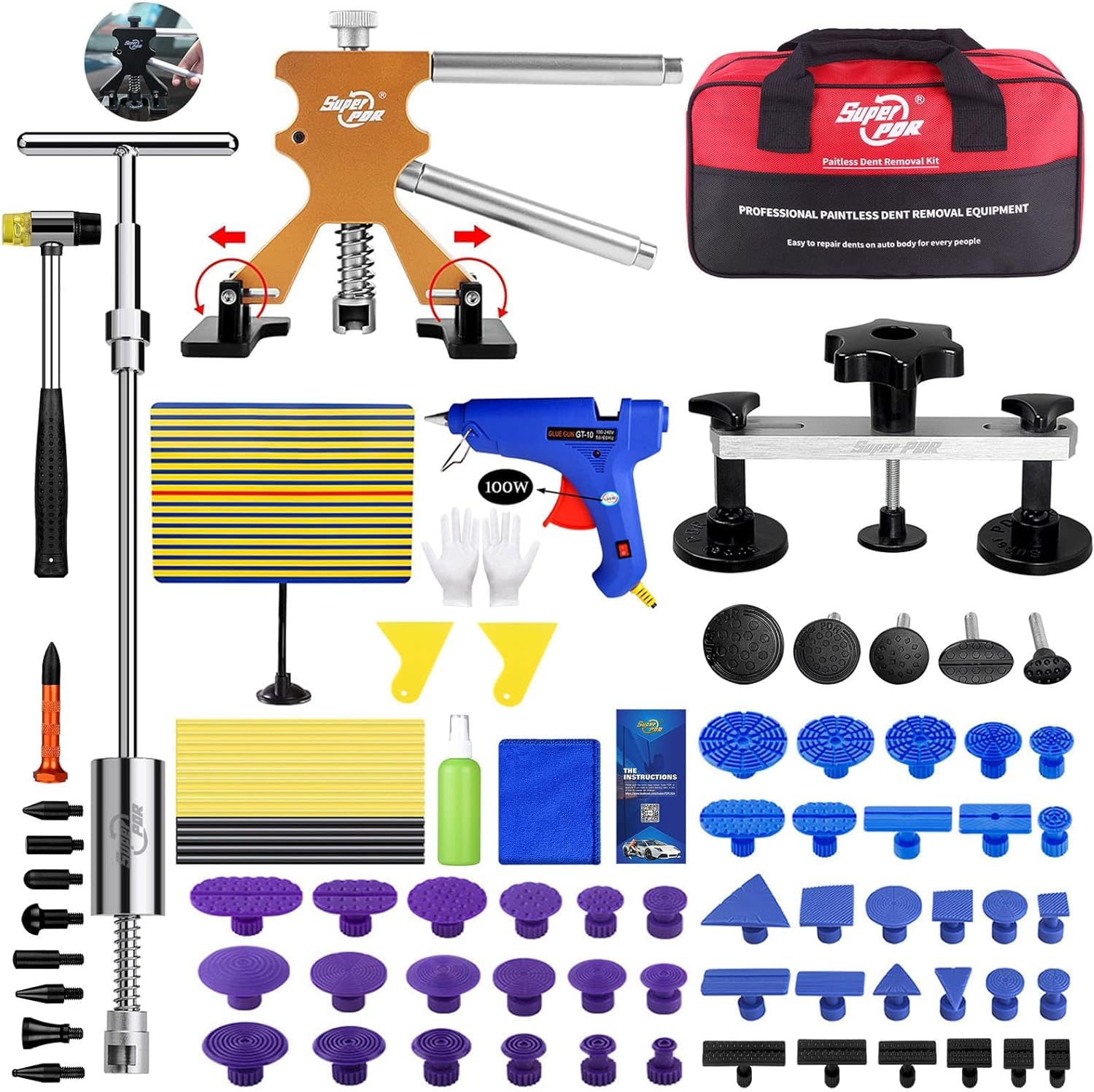 PDR TOOLS Dent Puller Kit, Best PDR Kit, 115 PCS Car Dent Removal Tool ...
