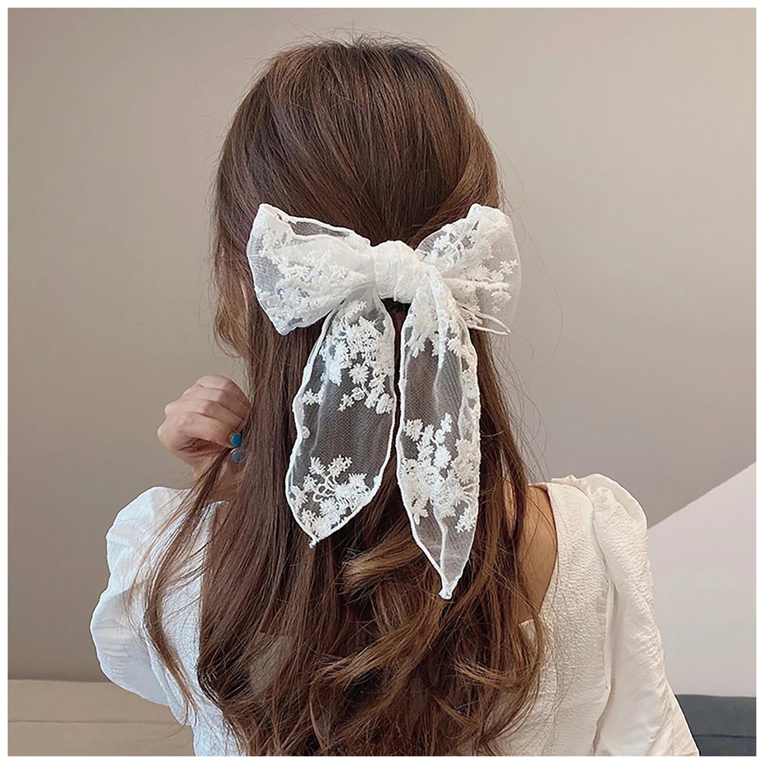 Amazon.com : Large White Lace Hair Bow Clips for Women Girls | Cute ...