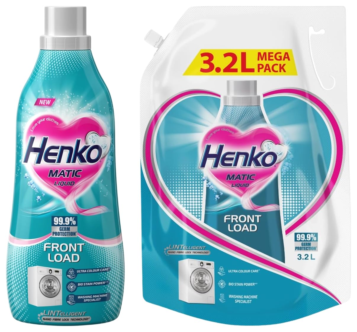 Henko Matic Liquid Detergent Front Load 1l & Refill pouch 3.2l (Pack of 2) : Amazon.in: Health ...