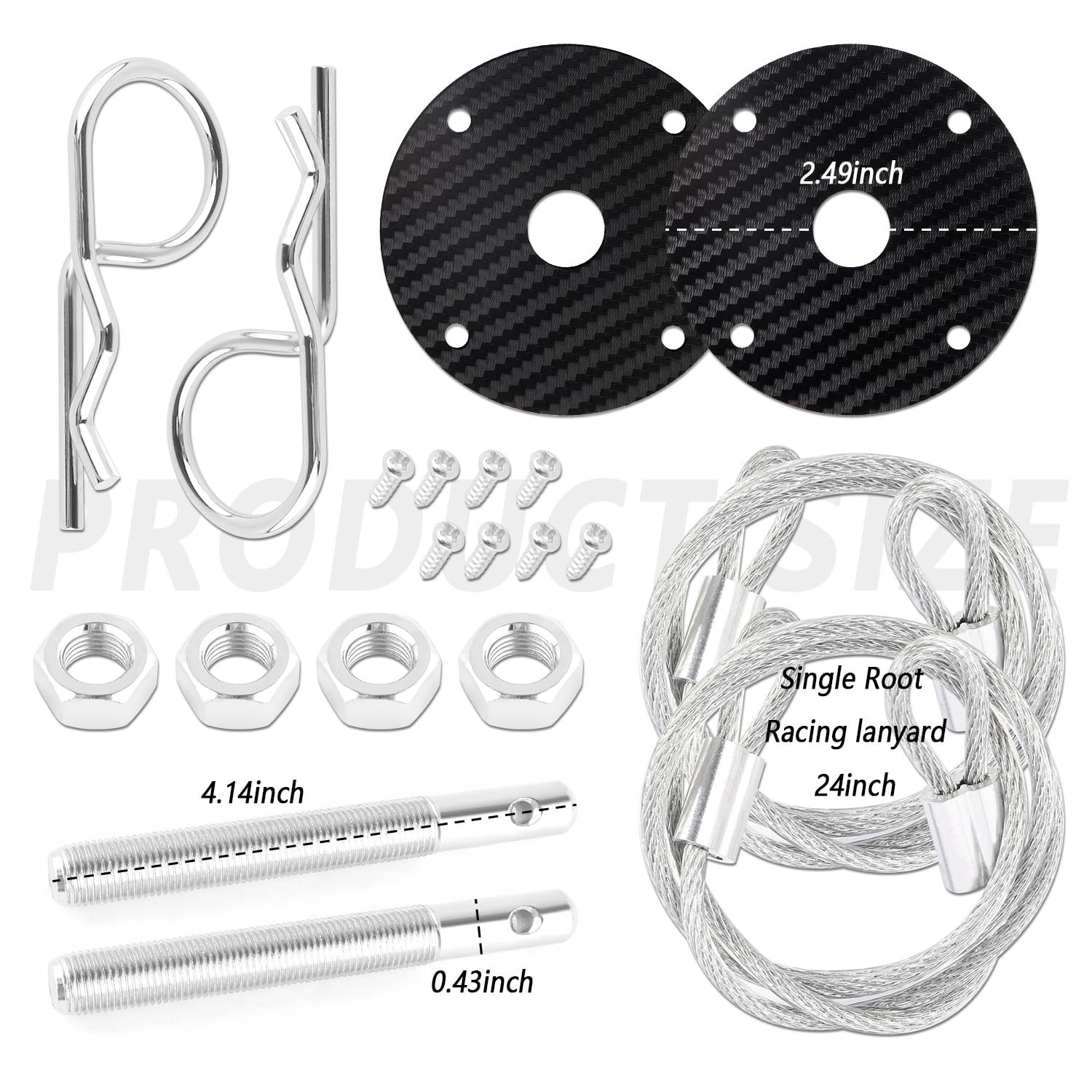 Snapklik.com : Stainless Steel Car Hood Pins Kit - New Upgrade Carbon ...
