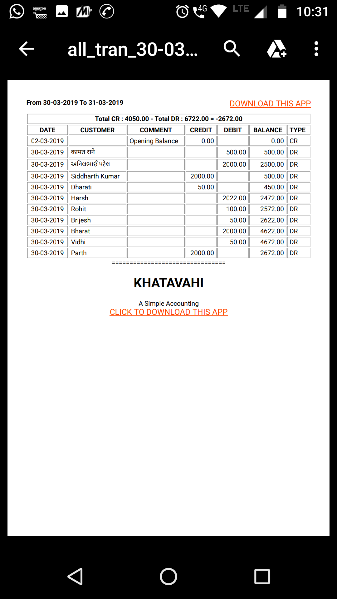 Khatavahi - Ledger Credit Debit Day Book - App on Amazon Appstore