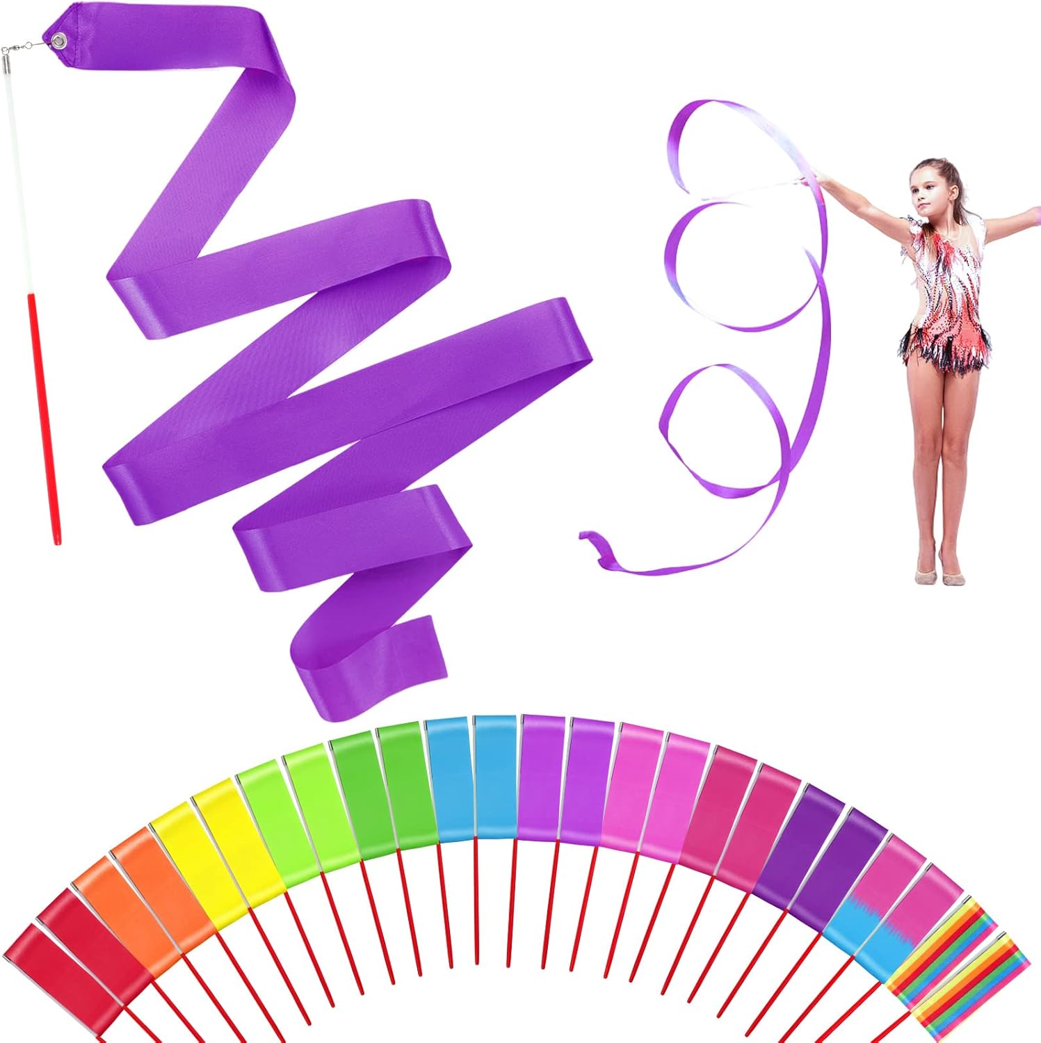 Amazon.com: HiUnicorn 24 Pack Rainbow Dance Ribbon for Kids Party ...