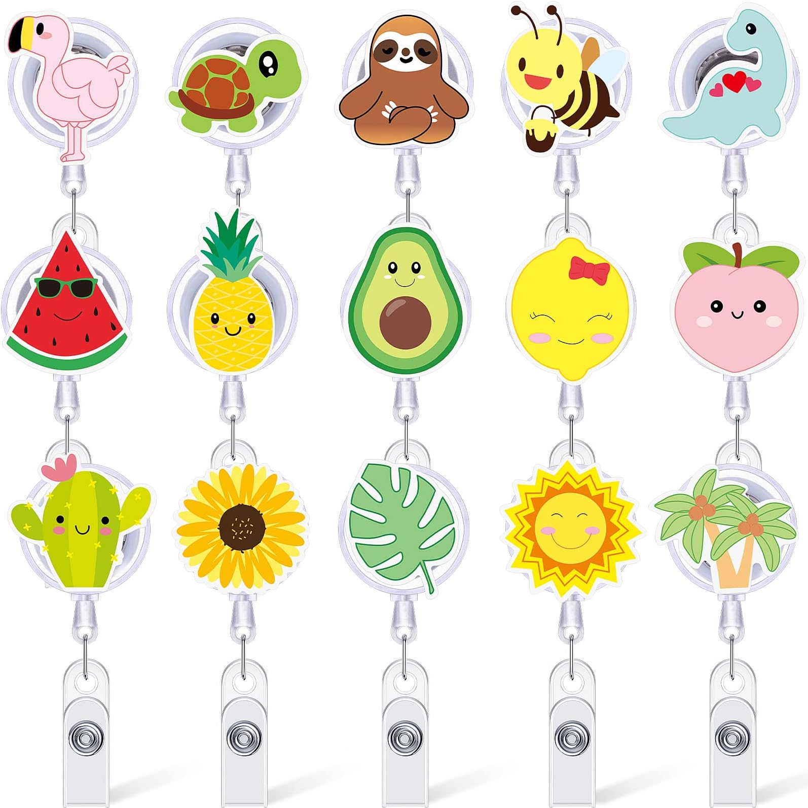 Yexiya 15 Pcs Summer Acrylic Nurse Badge Reel Funny Cute Retractable ...