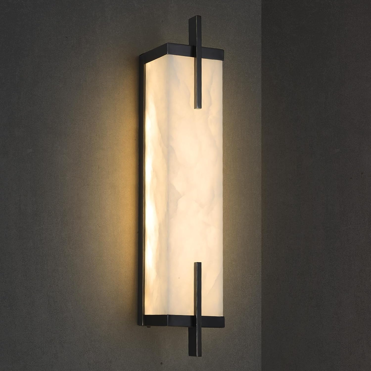 YMDHFS 22.8" Natural Alabaster Wall Sconce Square Marble Wall Light ...