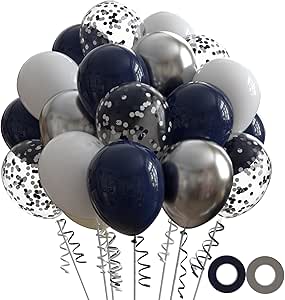 Amazon.com: OWPFJG 70pcs Navy Blue Silver Confetti Balloons Kit, 12inch Metallic Silver Blue ...