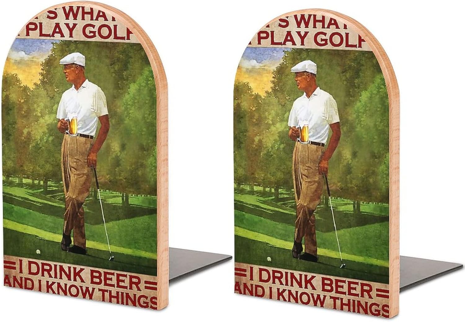 Amazon.com: 2 PCS Wood Bookends Set, Golf I Drink Beer and I Know ...