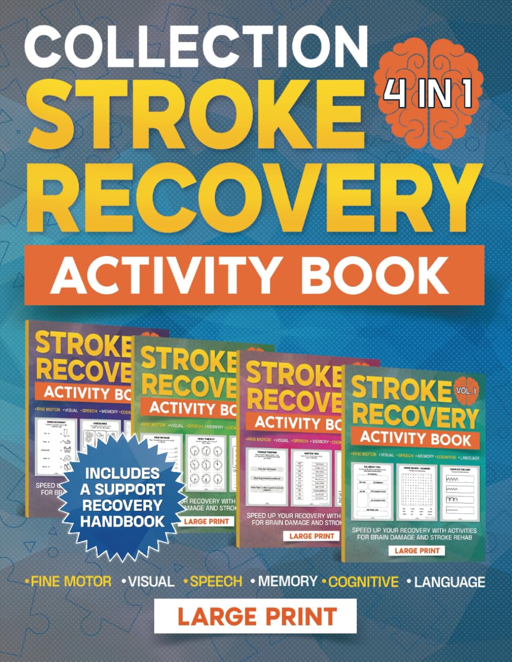 Stroke Recovery Activity Book: Large Print 4 in 1 Collection Aphasia ...