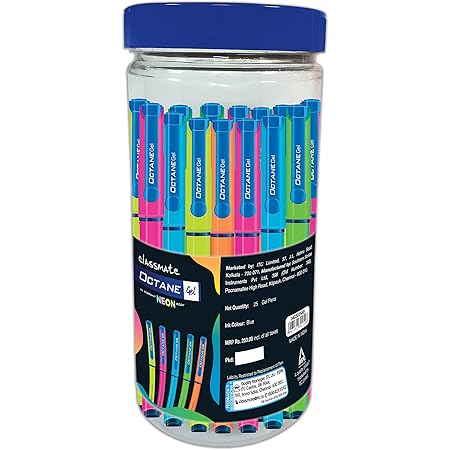 Classmate Octane Gel Pen (Blue)- Neon Series- Pack Of 5 & Cello Deco ...