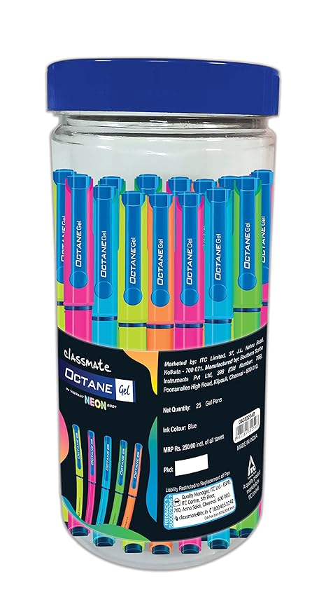 Classmate Octane Neon Gel 25s Jar- 25 Blue Gel Pens| Smooth Writing ...