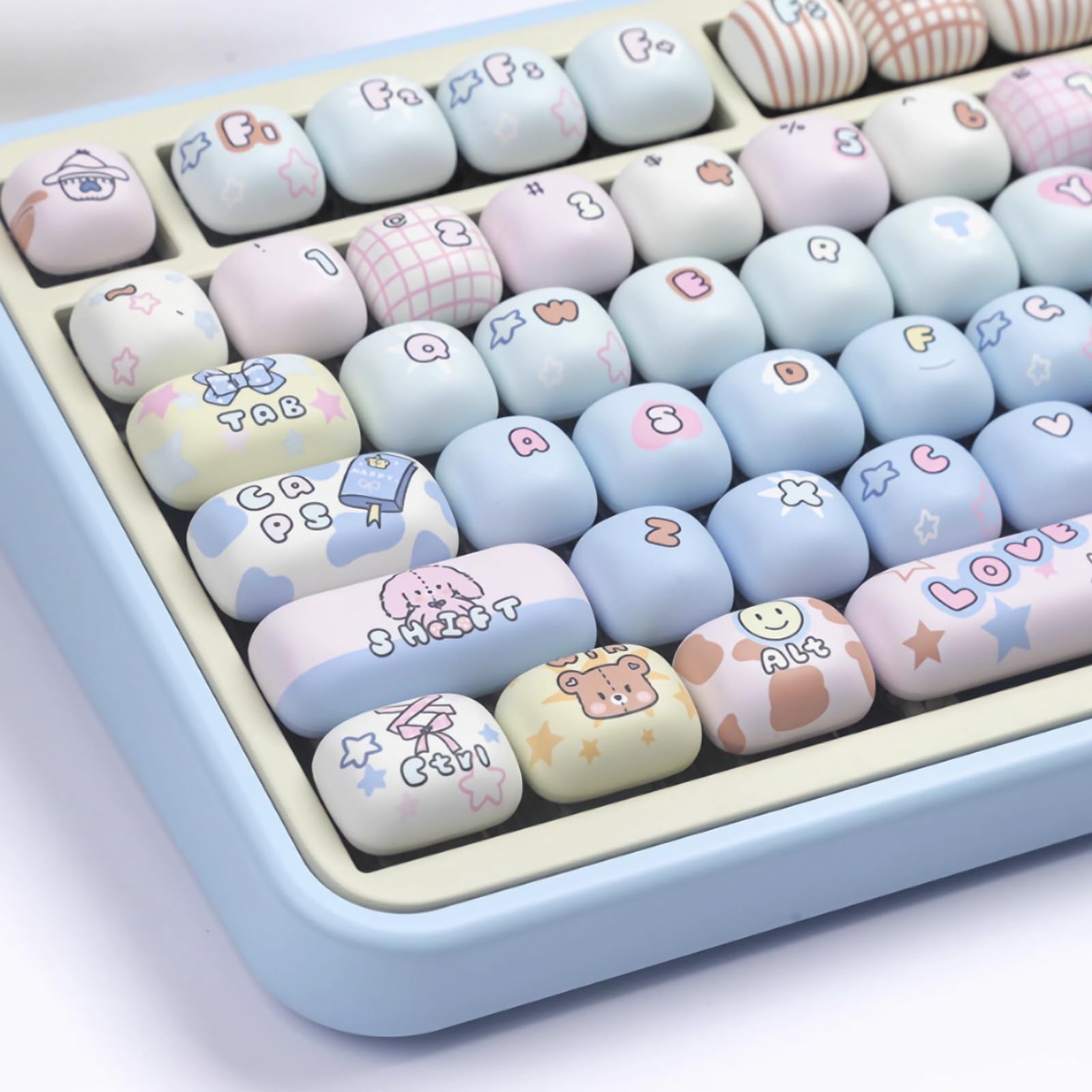 Amazon.com: JOLINTAL 130 Keys Cute Puppy Key Caps, Blue and White PBT ...