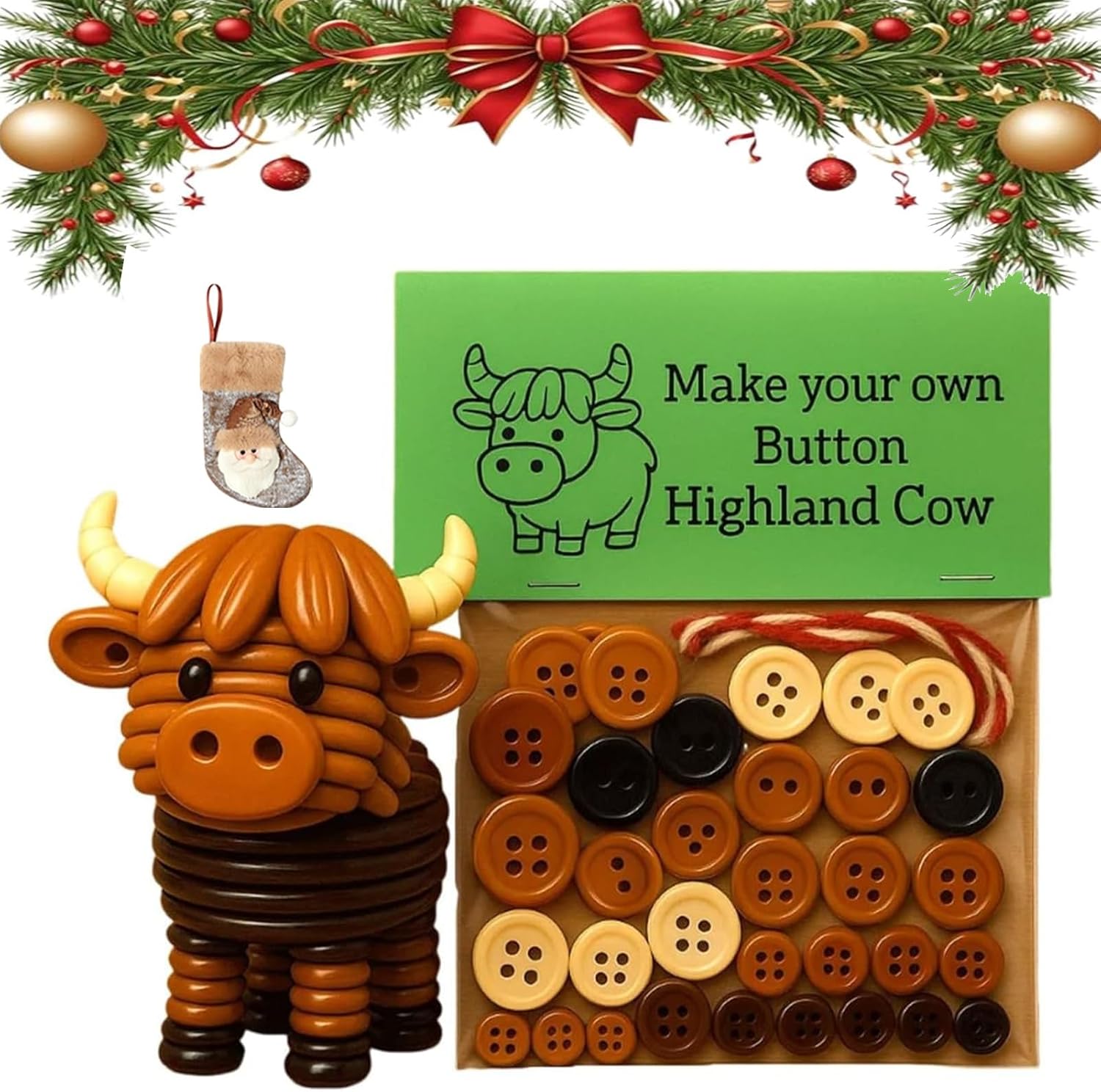 Amazon.com: DIY Highland Cow Button Ornament, DIY Button Highland Cow ...