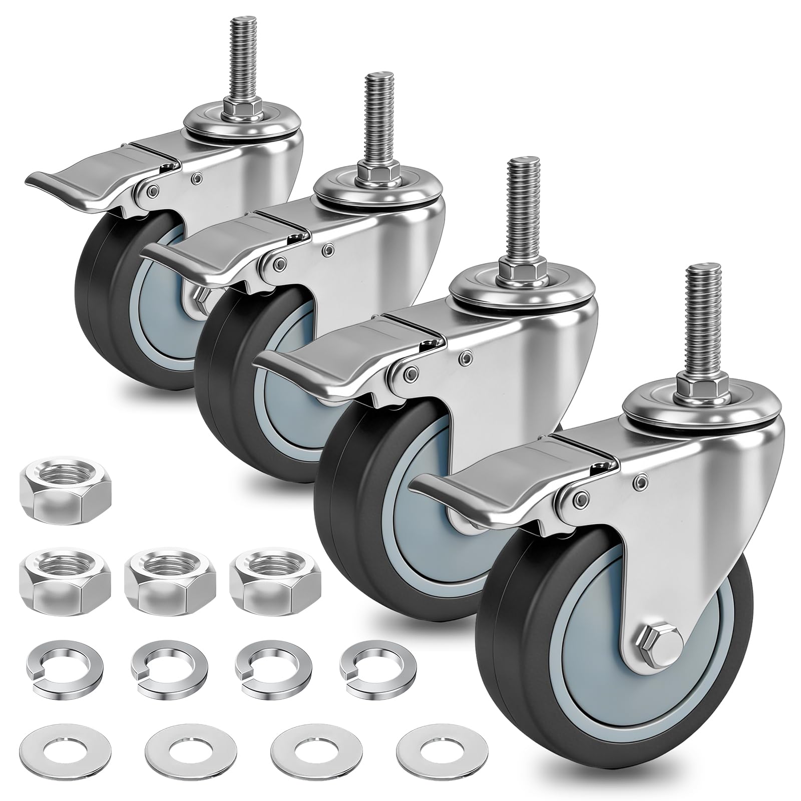 Snapklik.com : AAGUT 4 Inch Brake Stem Casters 1/2"-13x1-1/2