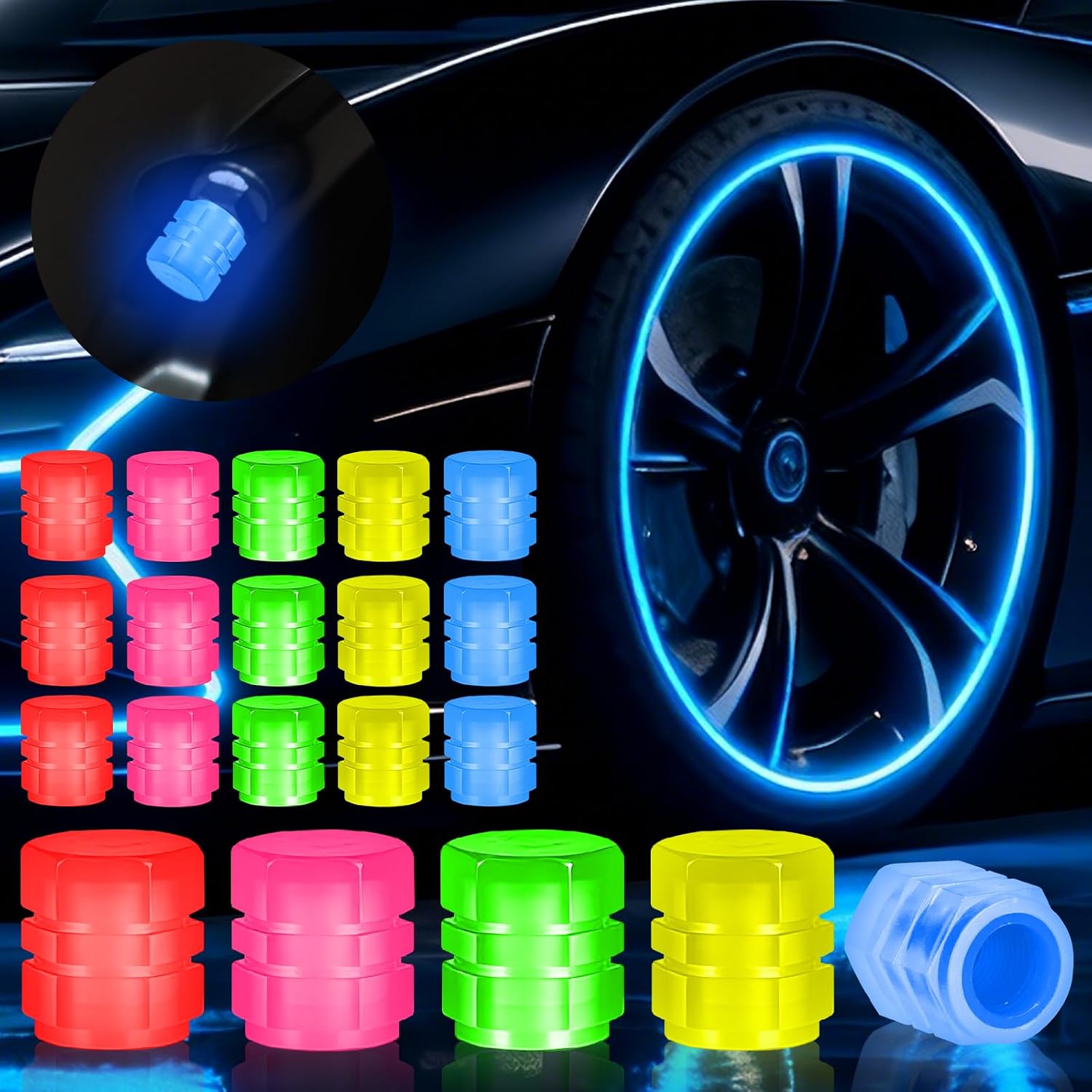 Amazon.com: Glow in The Dark Tire Valve Caps, 20PCS Universal ...