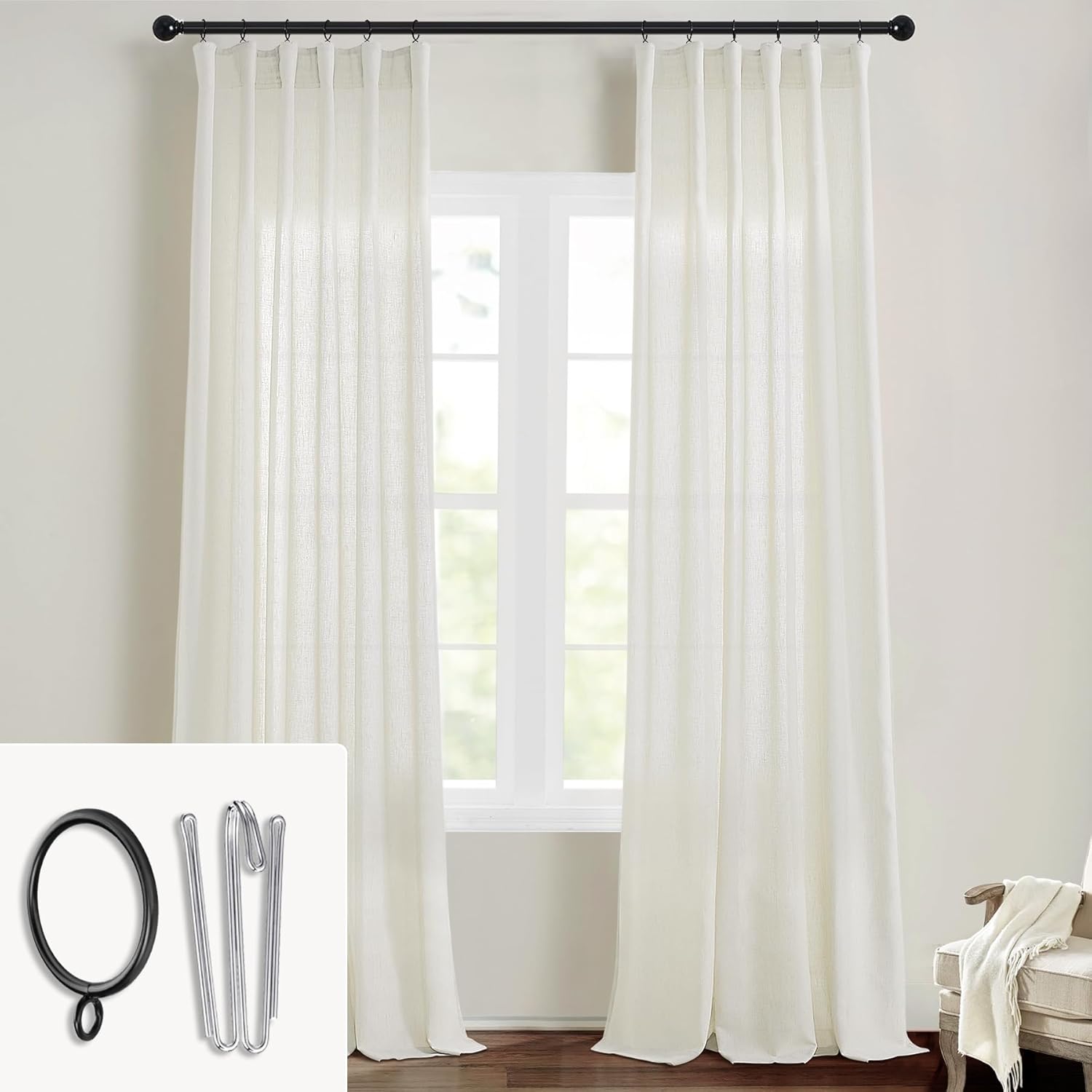 Amazon.com: SHINELAND 108 Inch Curtains Extra Long,Sheer Linen Curtains ...