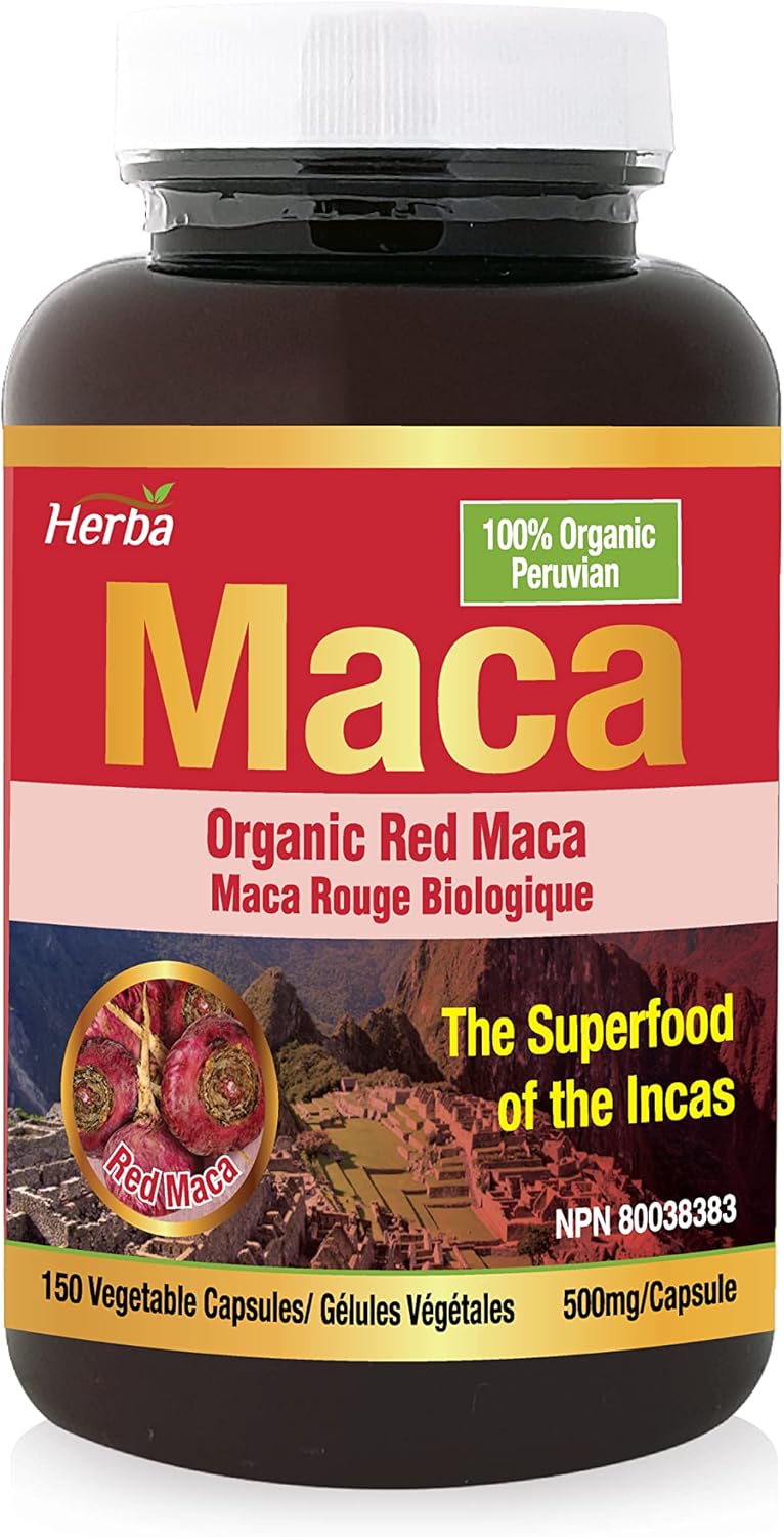 Herba Organic Red Maca Capsules for Women – 500mg, 150 Capsules | 100% ...