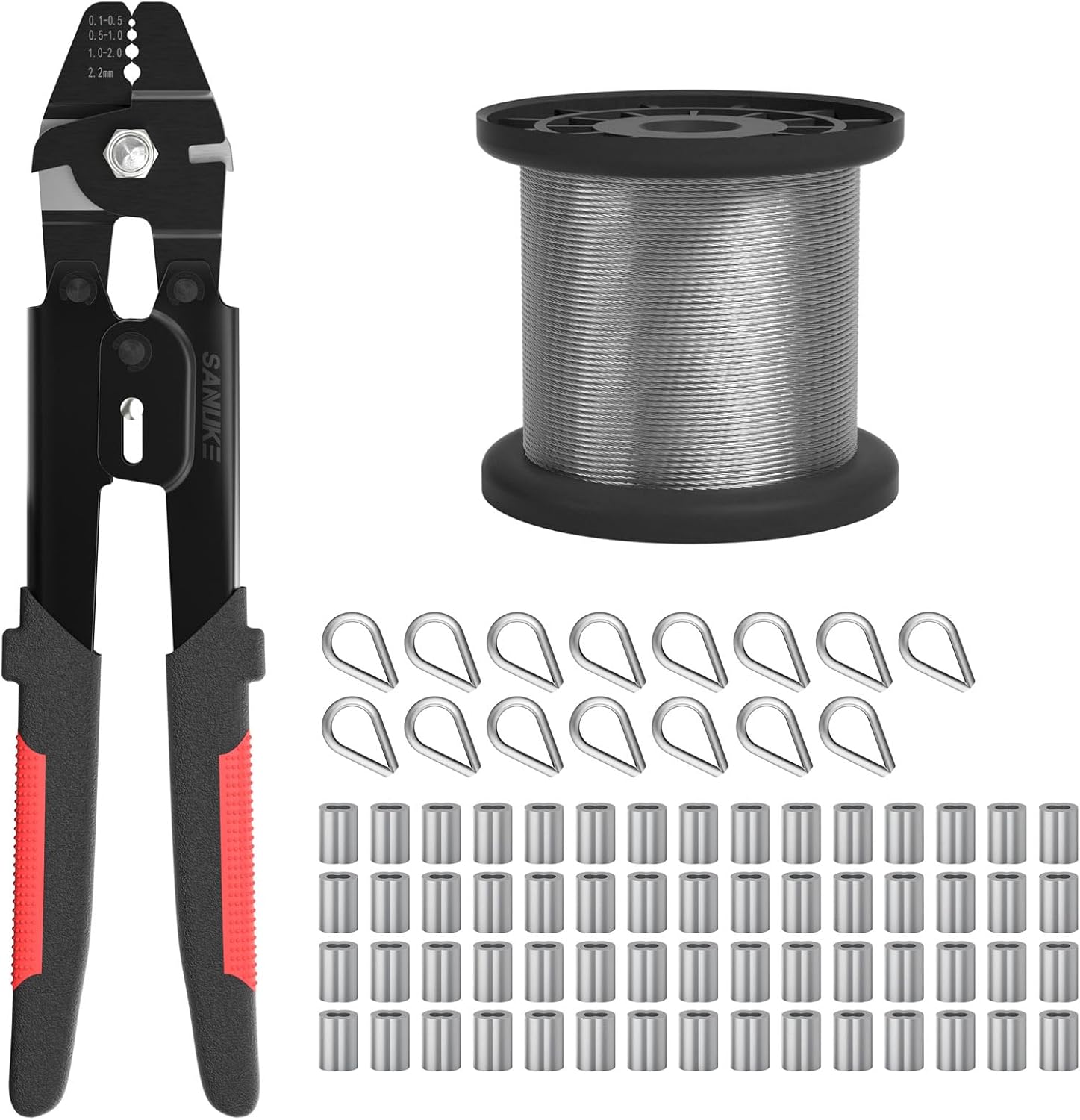 Sanuke Wire Rope Crimp Kit with 100ft 1/16 304 Stainless Steel Cable ...