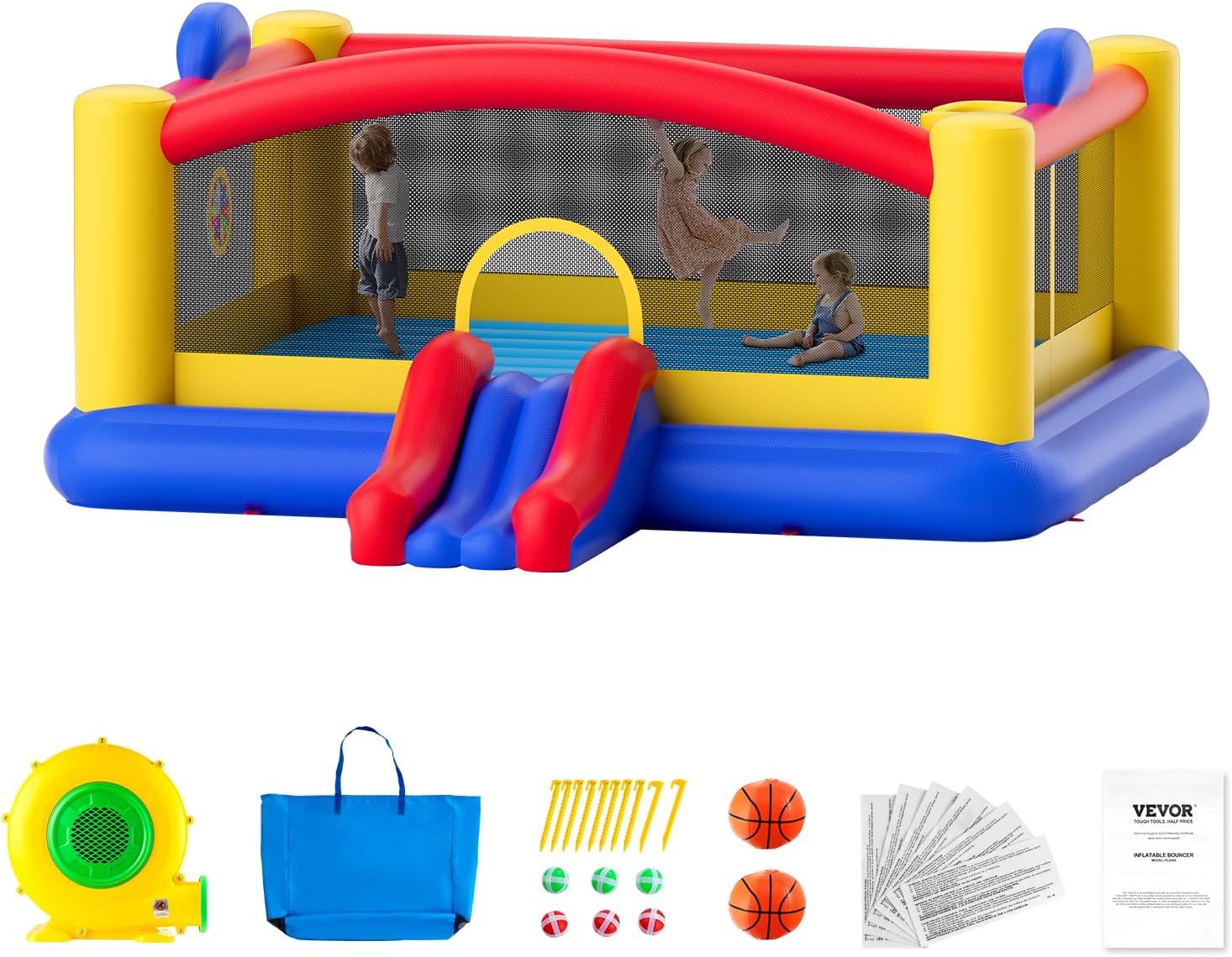 VEVOR Inflatable Bounce House, Outdoor Playhouse Trampoline, Jumping ...