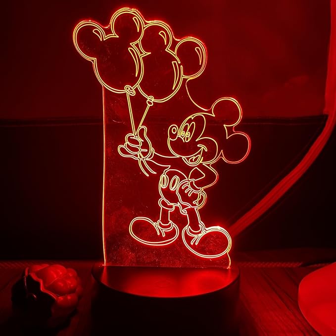 Mickey Night Light, 3D LED Intelligent Remote Control Mouse Mice Lamp ...