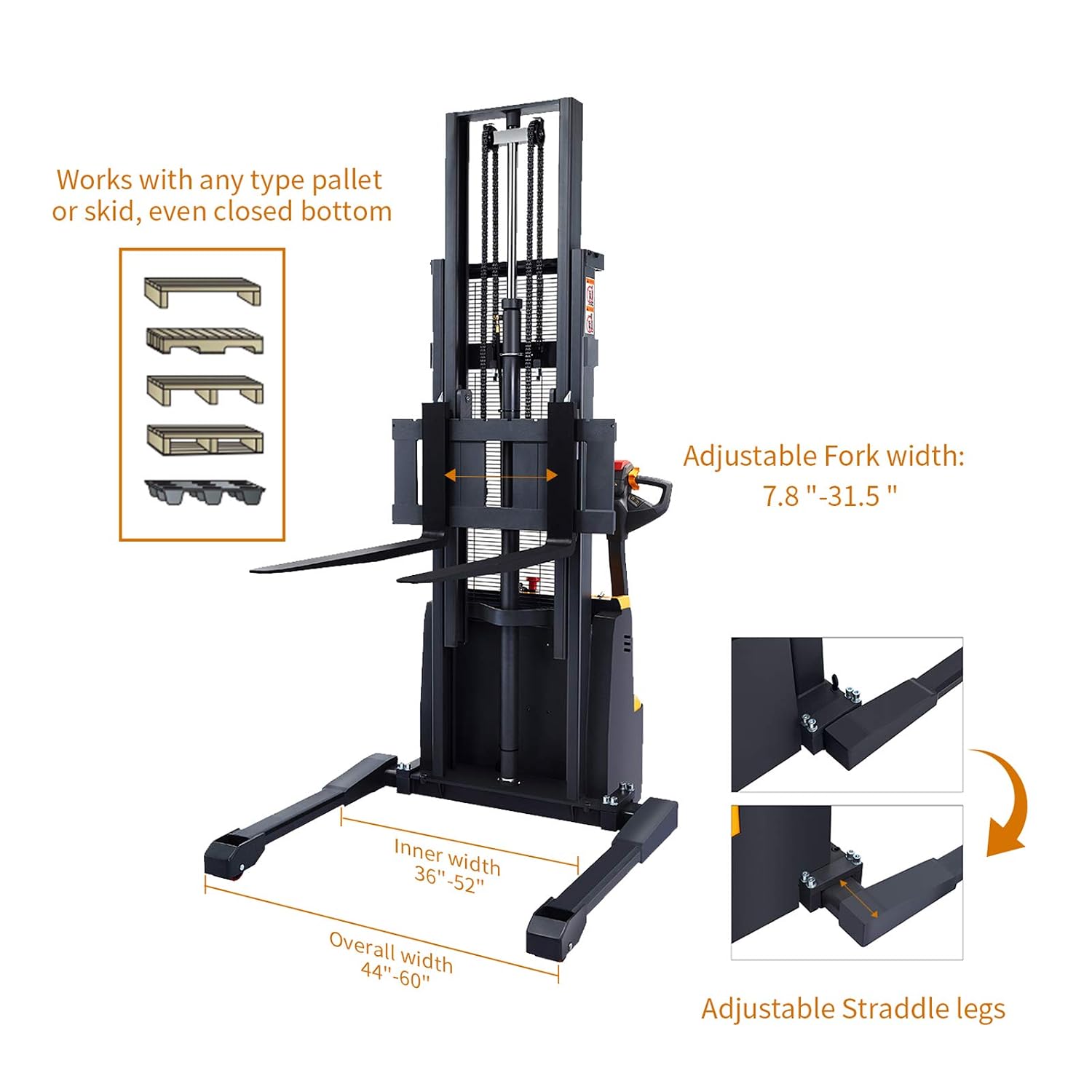 APOLLOLIFT Fully Powered Drive and Lift Electric Stacker with Straddle ...