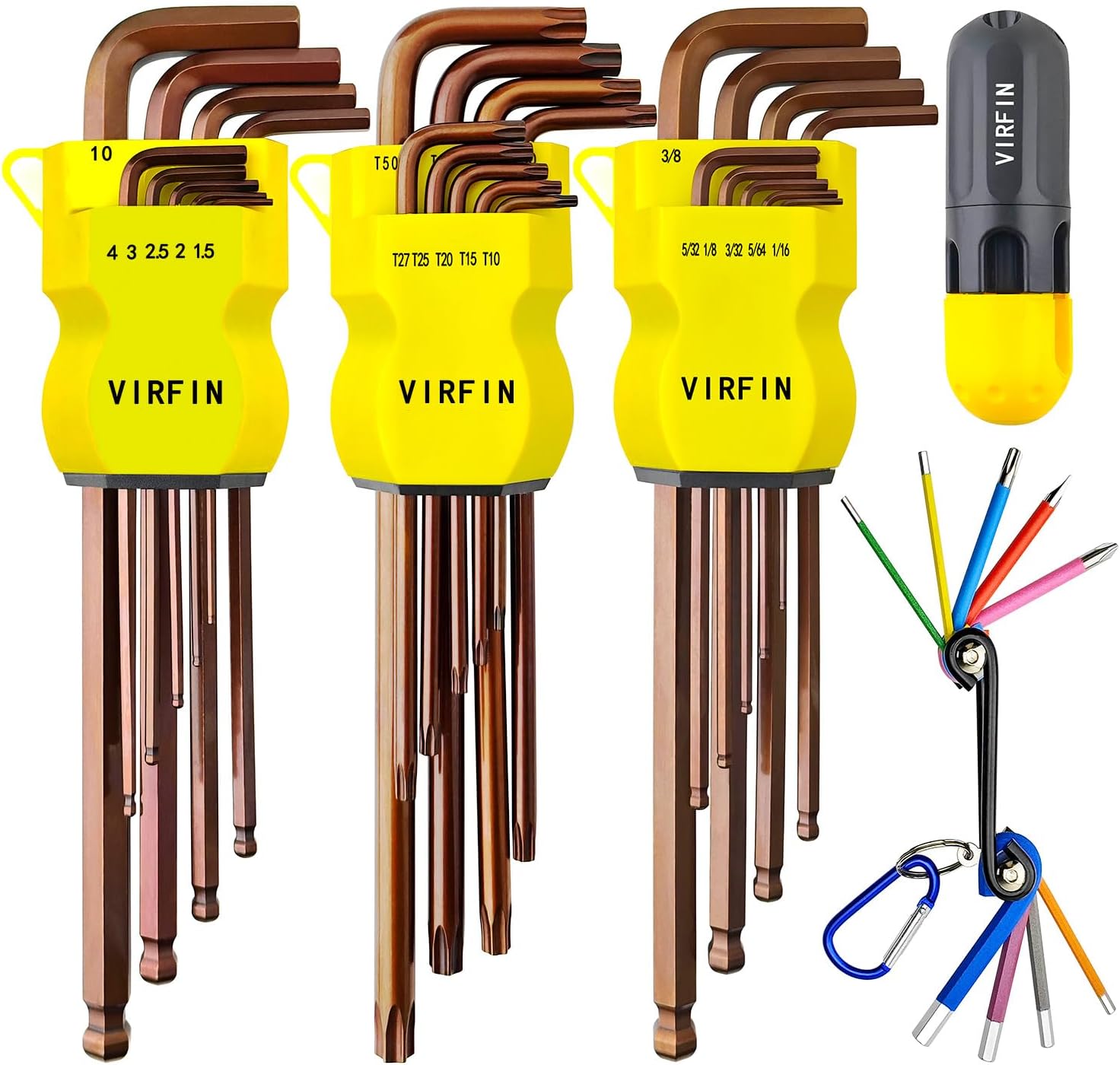 VIRFIN 36pcs Hex Key Set, Extra Long Arm Allen Wrench Set with Ball End ...