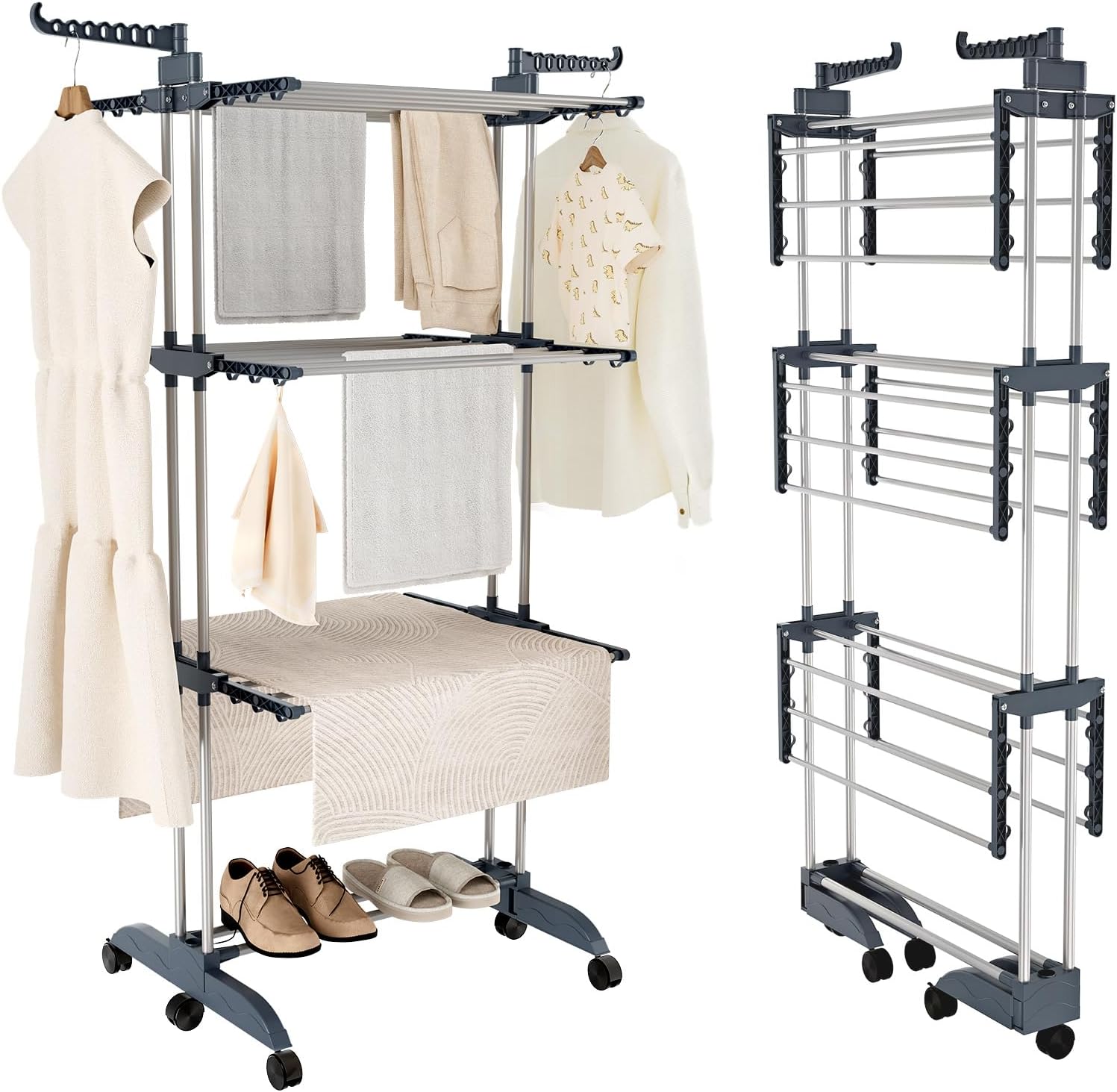 YORKING Upgrade 4 Tier Clothes Airer, Indoor Folding Clothes Drying ...