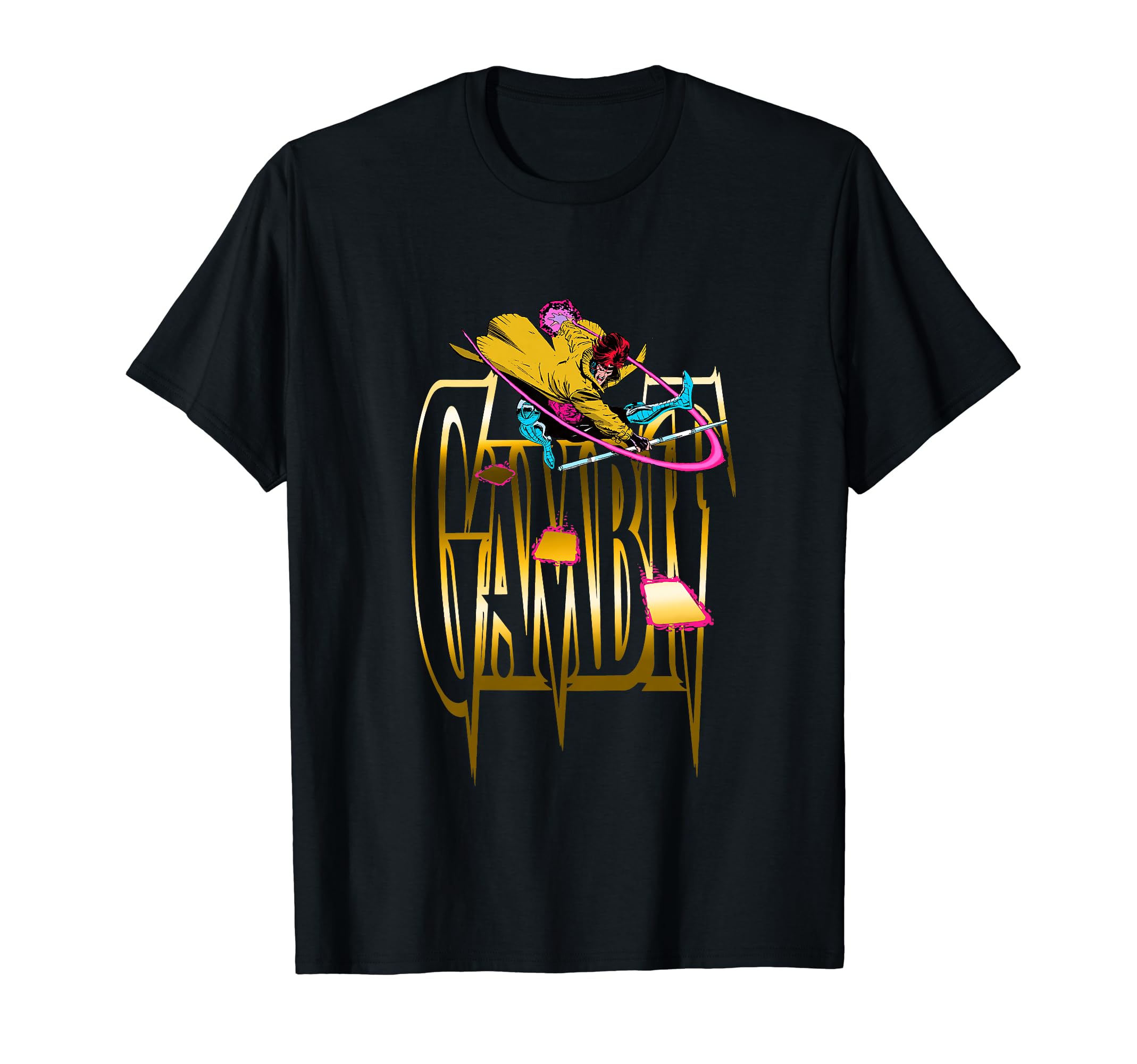 Amazon.com: Marvel X-Men Gambit Throwing Cards Epic Retro Logo T-Shirt ...