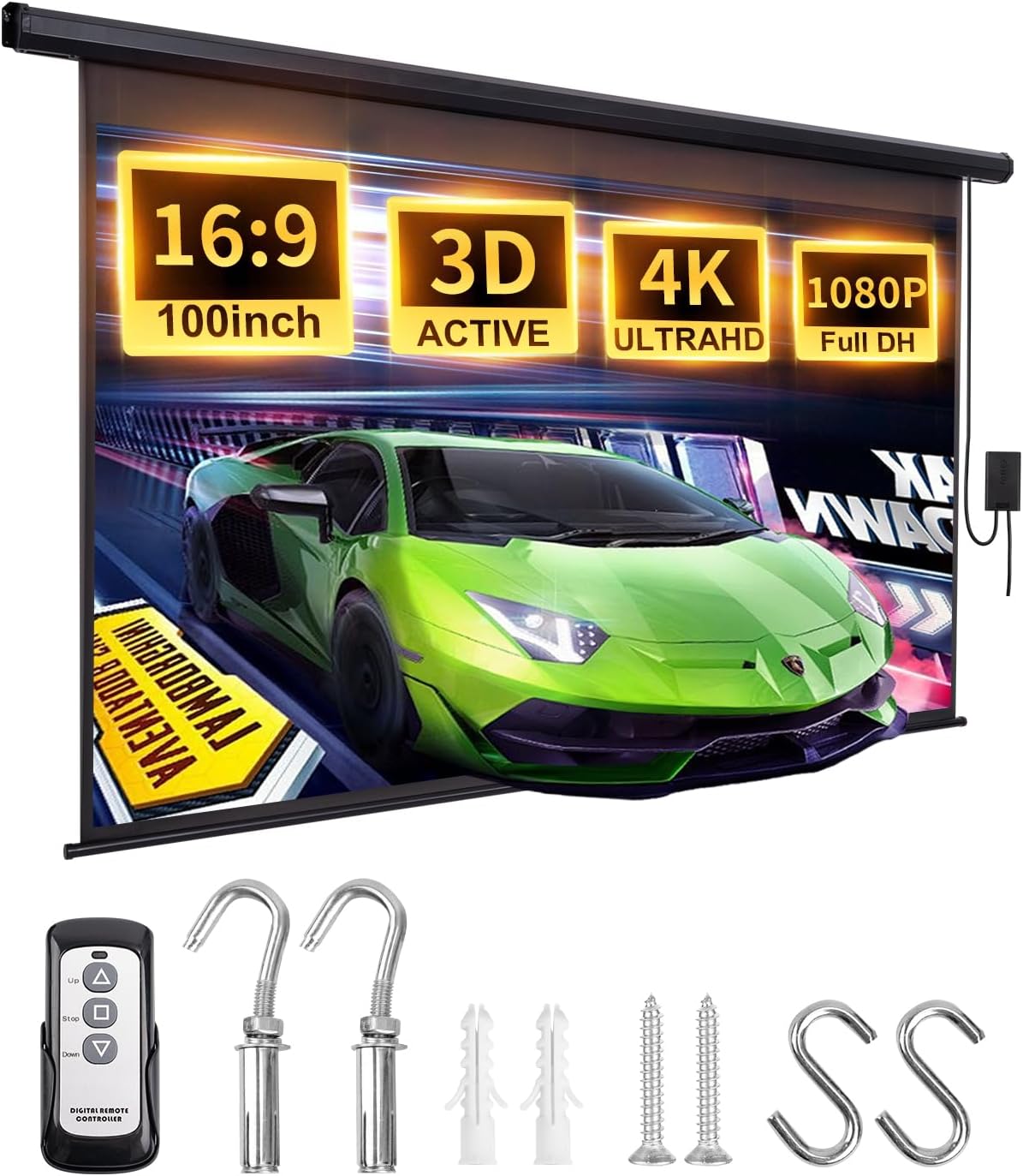 Amazon.com: Projector Screen Motorized 100 Inch Electric Projector ...