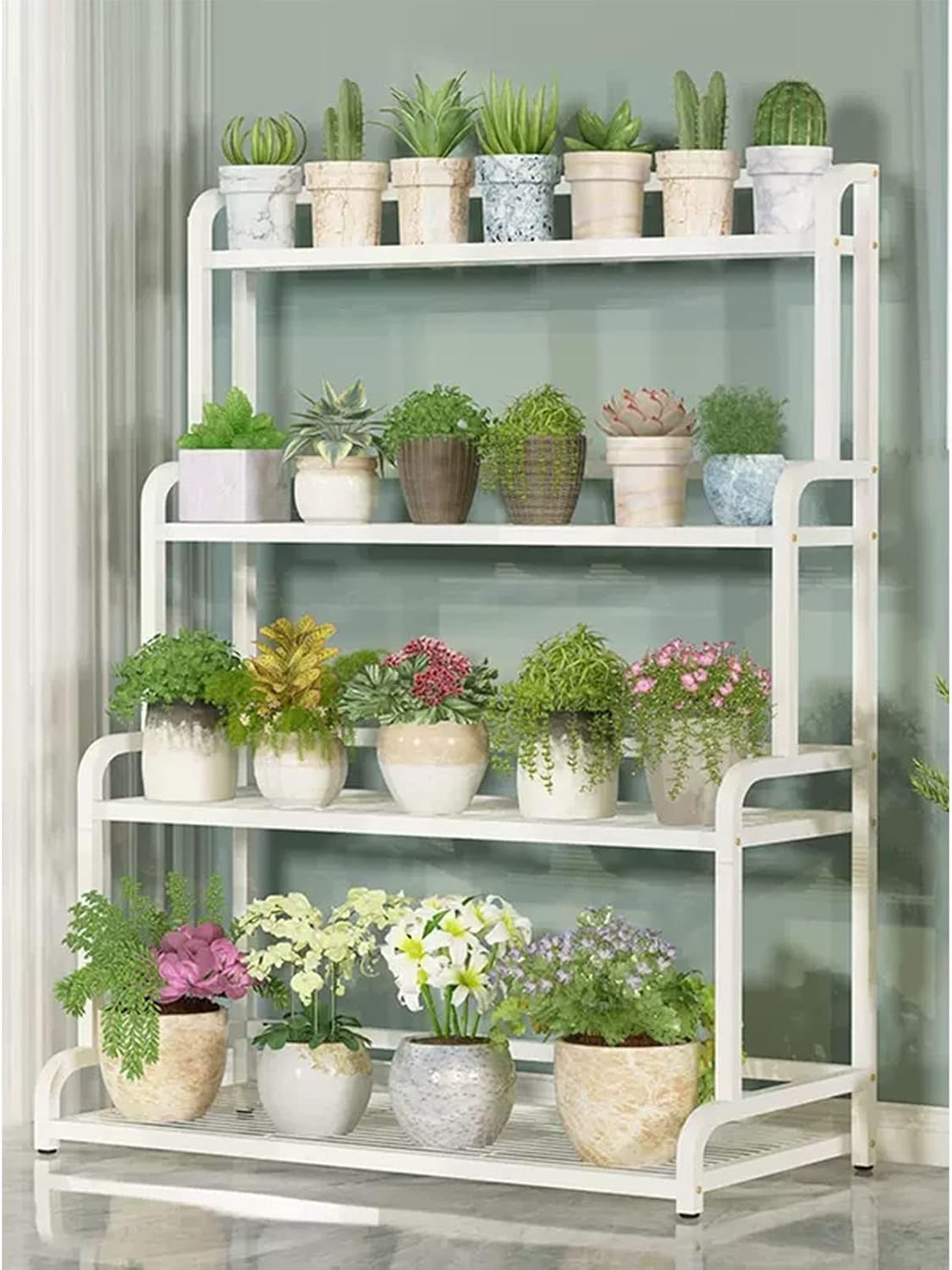 Amazon.com : 4 Tier Plant Stand Rack Multiple White Metal Flower Pot ...