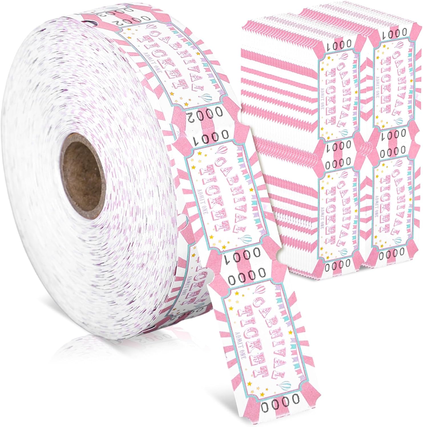 Amazon.com : FYSUIMU 1000 Pcs Carnival Tickets Roll Pink Circus Raffle ...