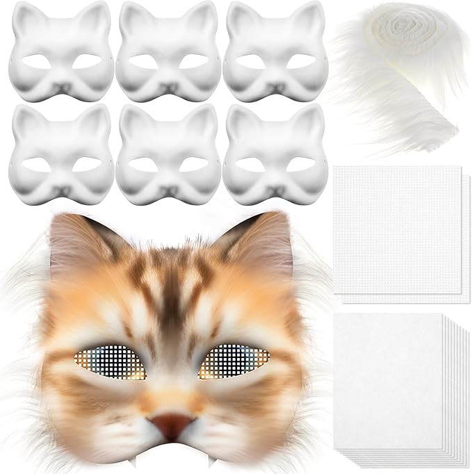Amazon.com: Seenelling 19 Pcs DIY Therian Mask Kit Blank Cat Mask with ...