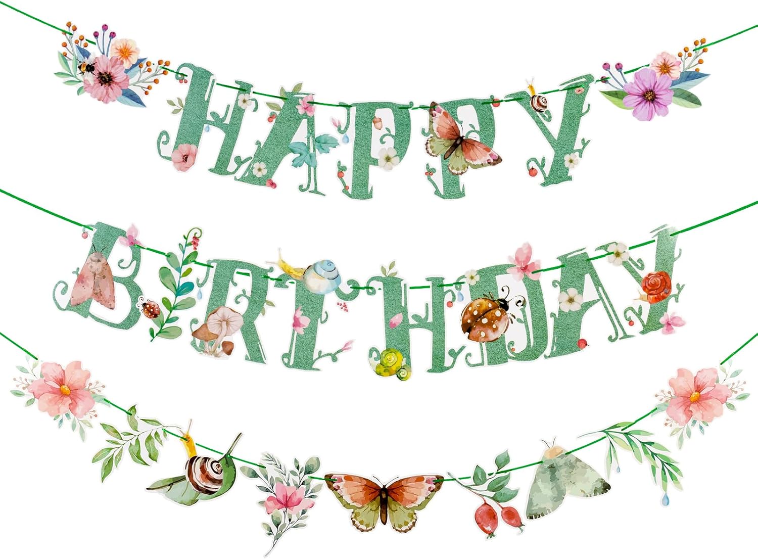 Amazon.com: SUNBEAUTY Sage Green Spring Happy Birthday Banner Green ...