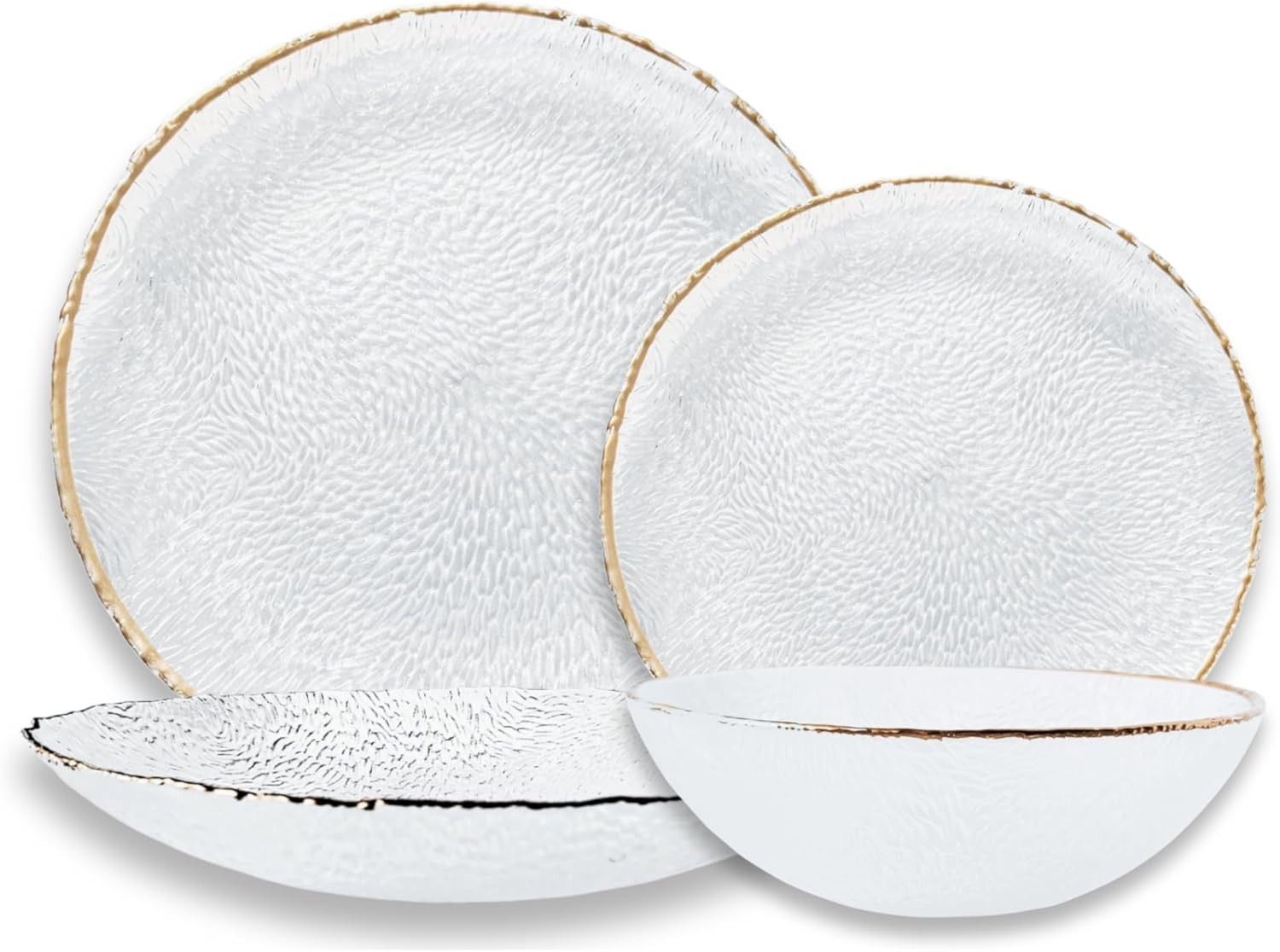 GLASS/COM 24-Piece Glass Dinner Set for 6 People, Transparent Gold ...
