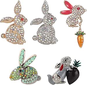 Amazon.com: SHIDXIB 5Pcs Rabbit Brooch Rhinestone Crystal Bunny Pin ...