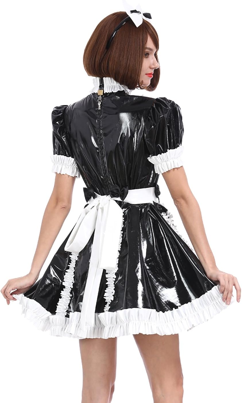Amazon.com: GOceBaby Women French Maid Lovely Bow Lockable PVC Black ...