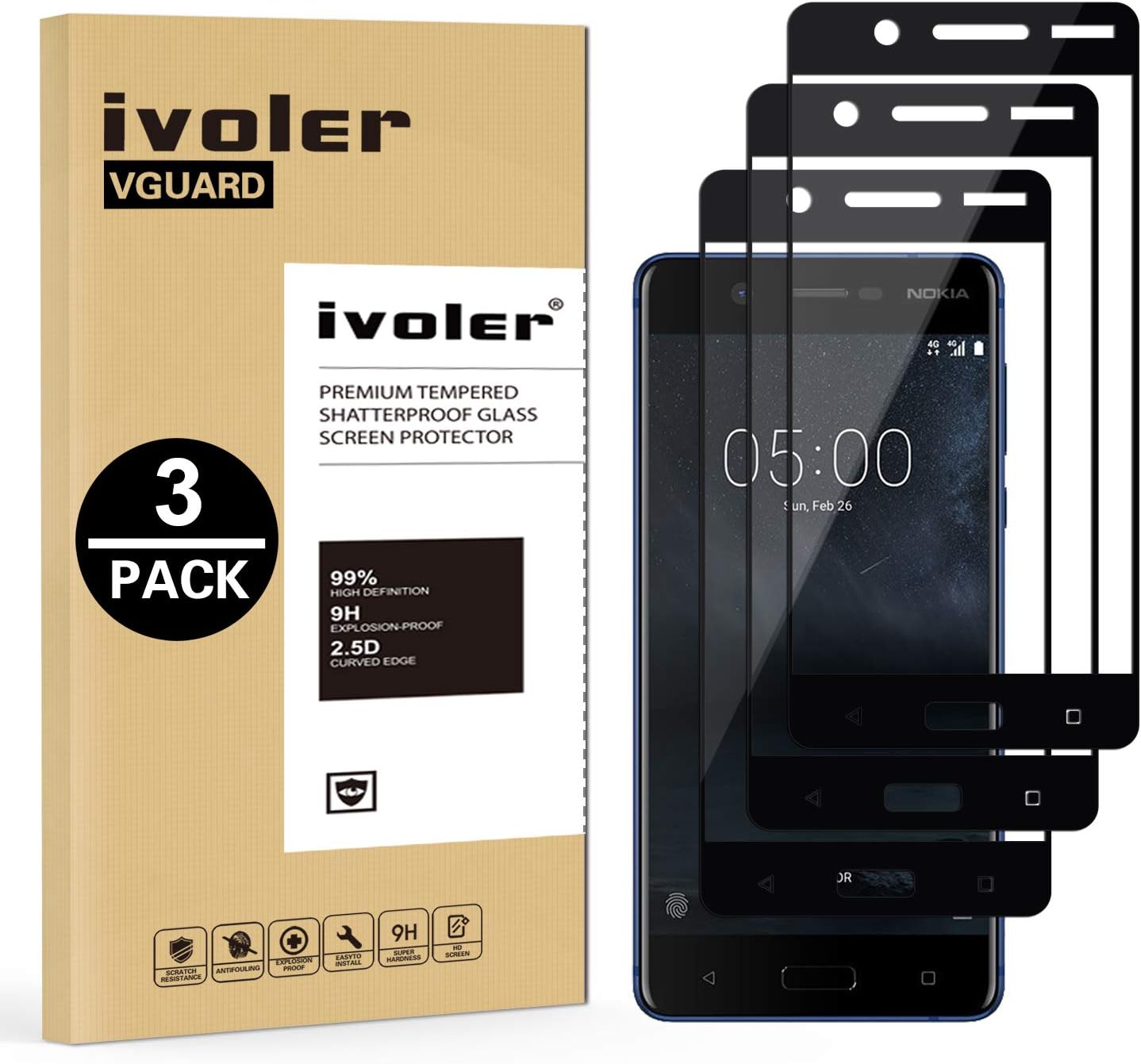 ivoler [3 Pack] Compatible with Nokia 5 2017 Screen Protector, [Full ...