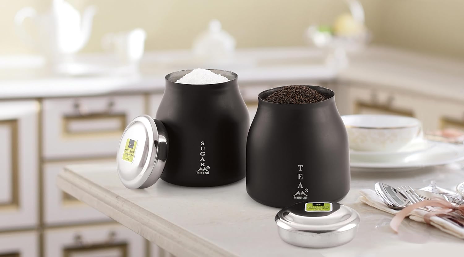 Buy MIRROR Stainless Steel Colour Coated Prime Tea Sugar Canister : Set ...