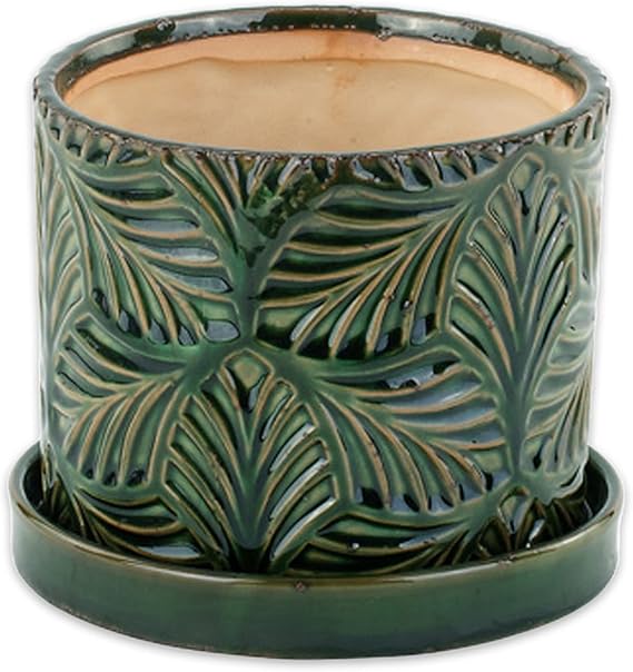 Amazon.com : Napco 13429 Leaf Green 4.5 x 4.5 Ceramic Standing Container Garden Planter Pot with ...