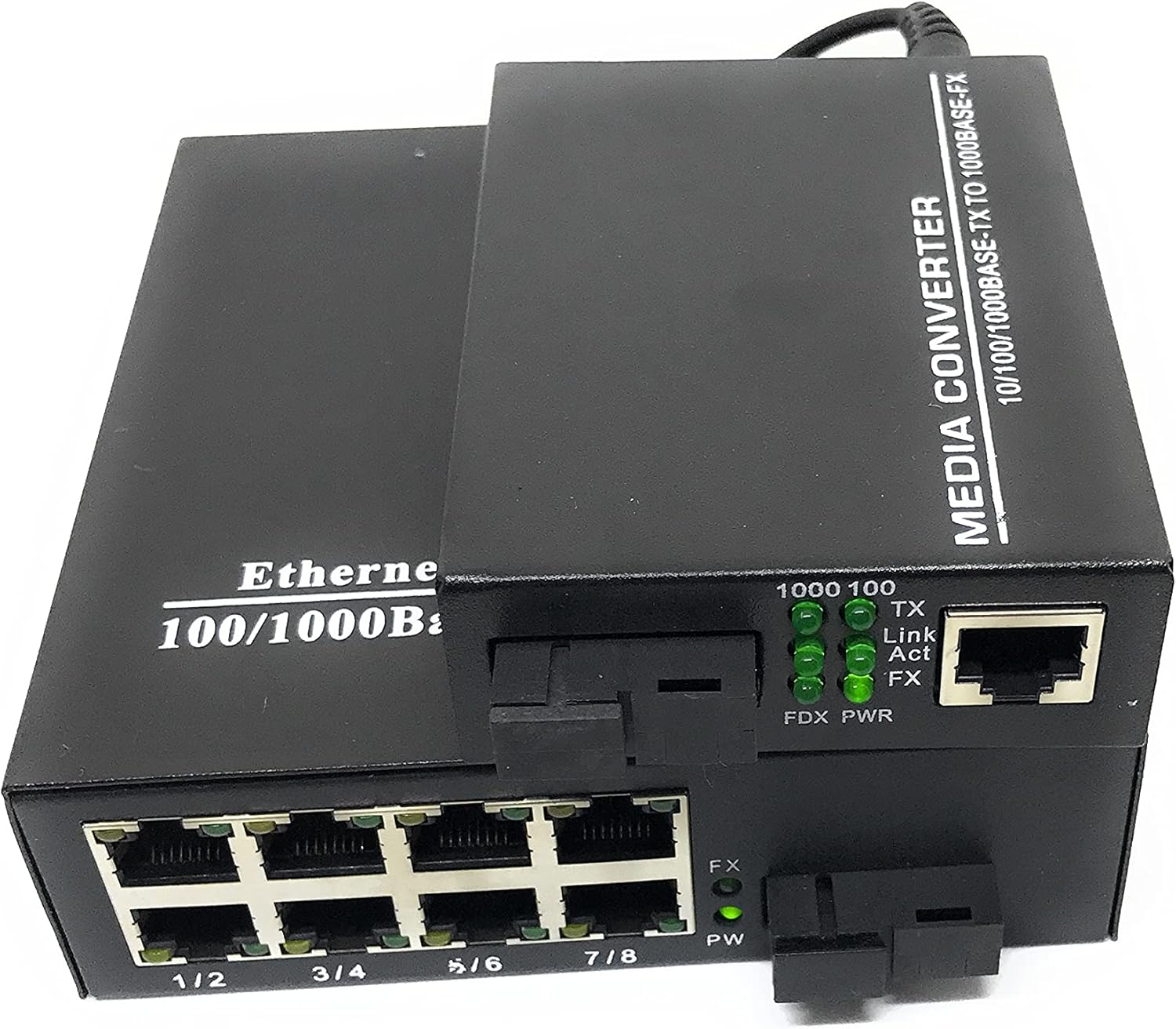 8-Port Gigabit Fiber Optic Media Converter for Cat5e/Cat6 (10/100/1000 ...