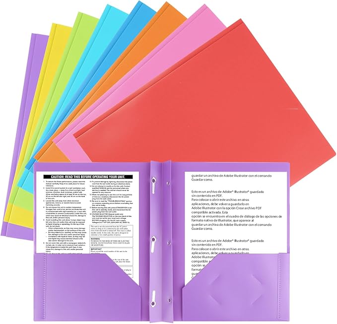 Amazon.com : LOLYSIC 24 Pack Plastic Folders with Pockets and Prong, 8 ...