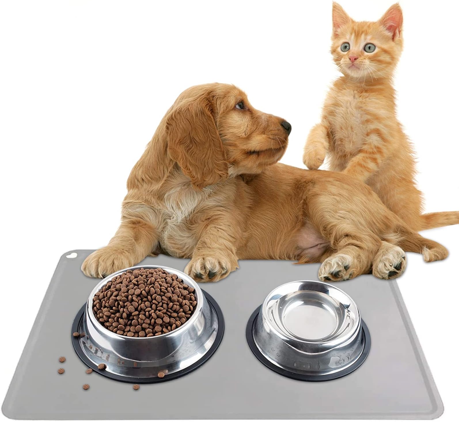 Amazon Basics Silicone Waterproof Pet Food Mat - 47 x 29 cm, Grey ...