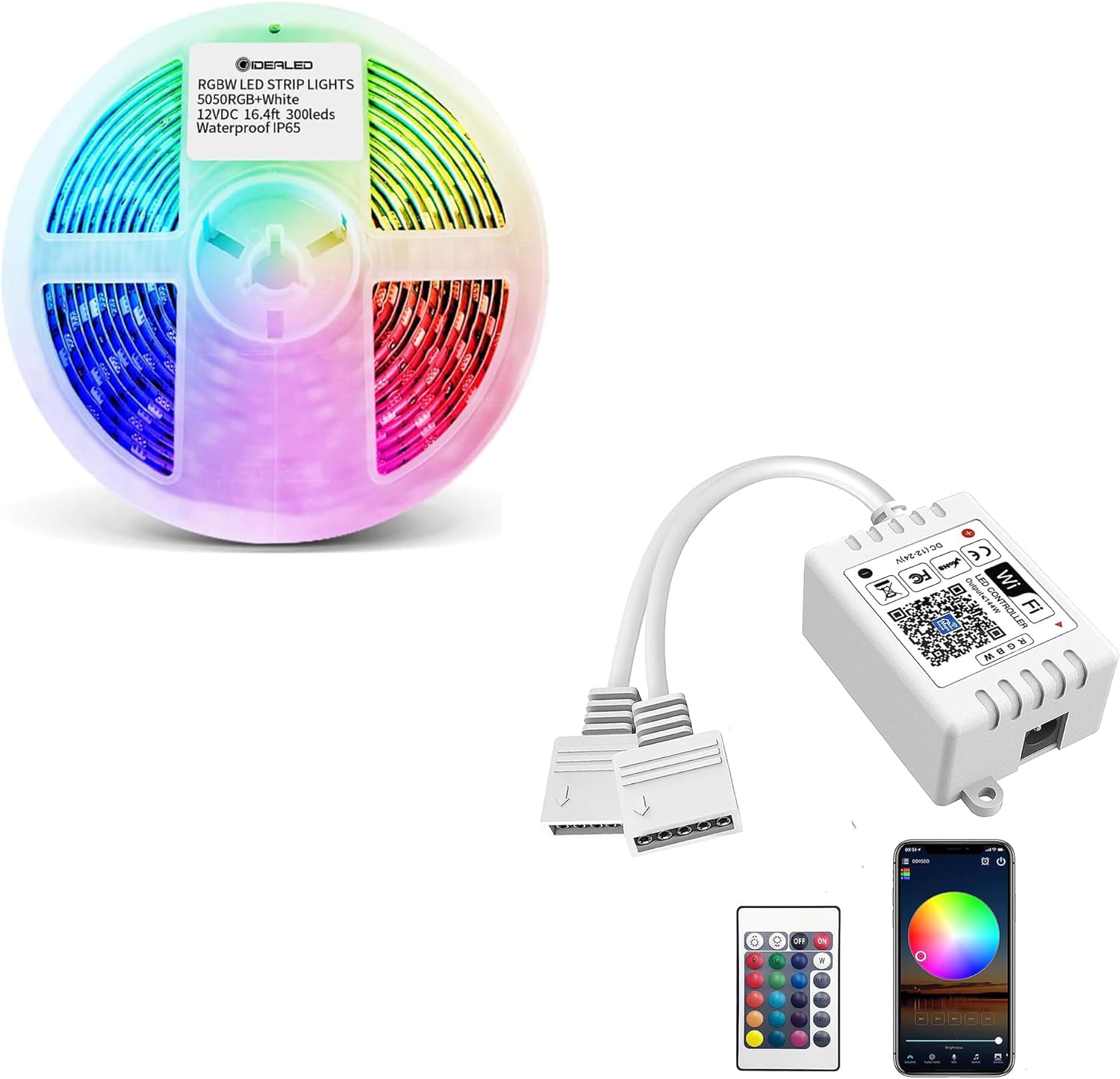 GIDEALED Smart Wifi RGBW LED Strip&RGBW Controller with RF Remote ...