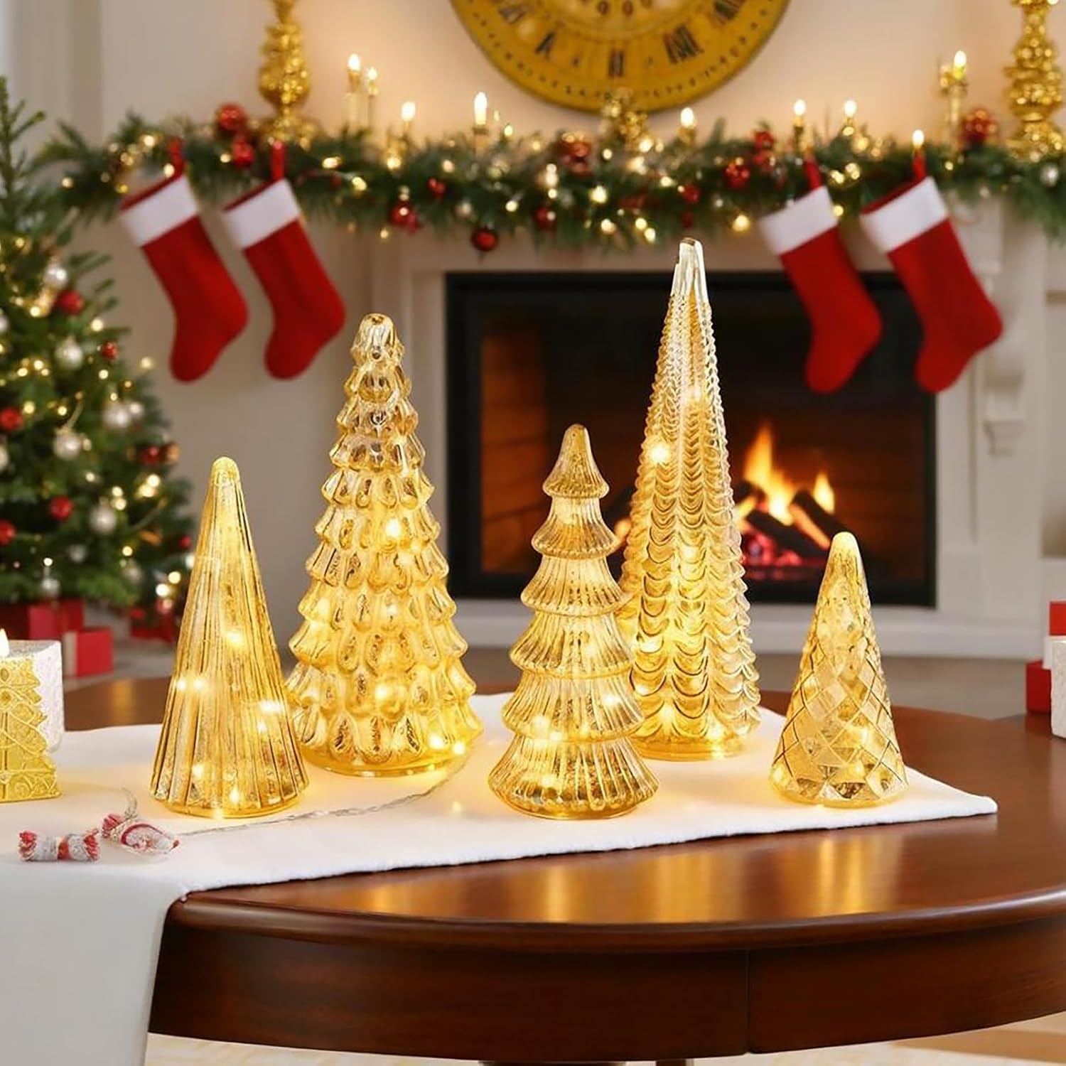 Amazon.com: Modern Set of 5 Illuminated Resin Christmas Trees - Battery ...