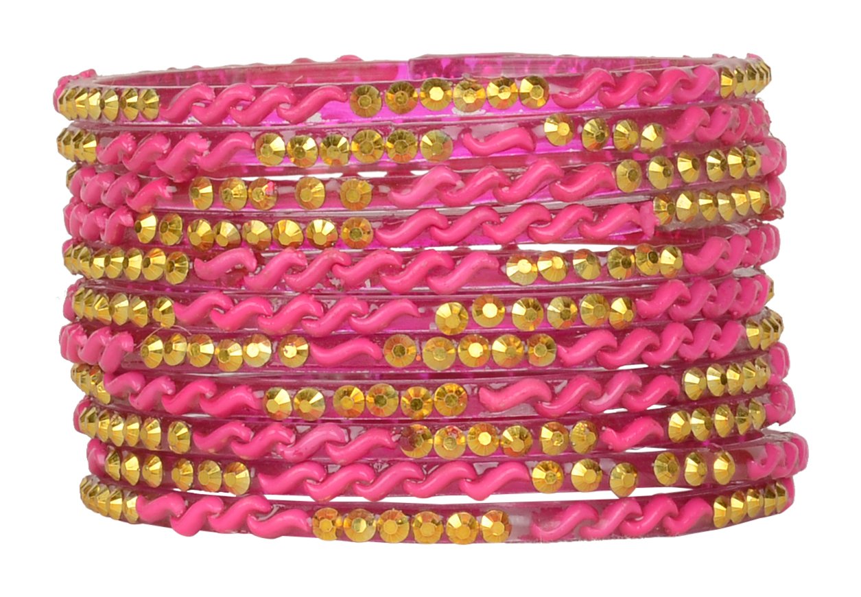 Buy Dulhan Bangle Pink and Golden Glass Bangle Set for Women (Size: 2.8 ...